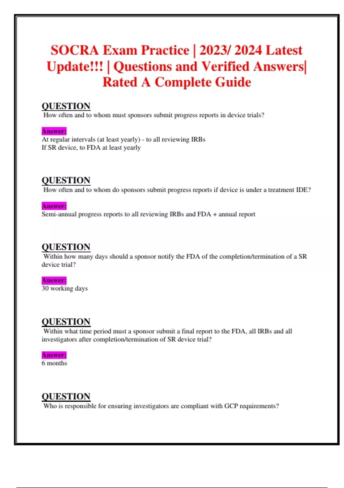 SOCRA Exam Practice | 2023/ 2024 Latest Update!!! | Questions and ...