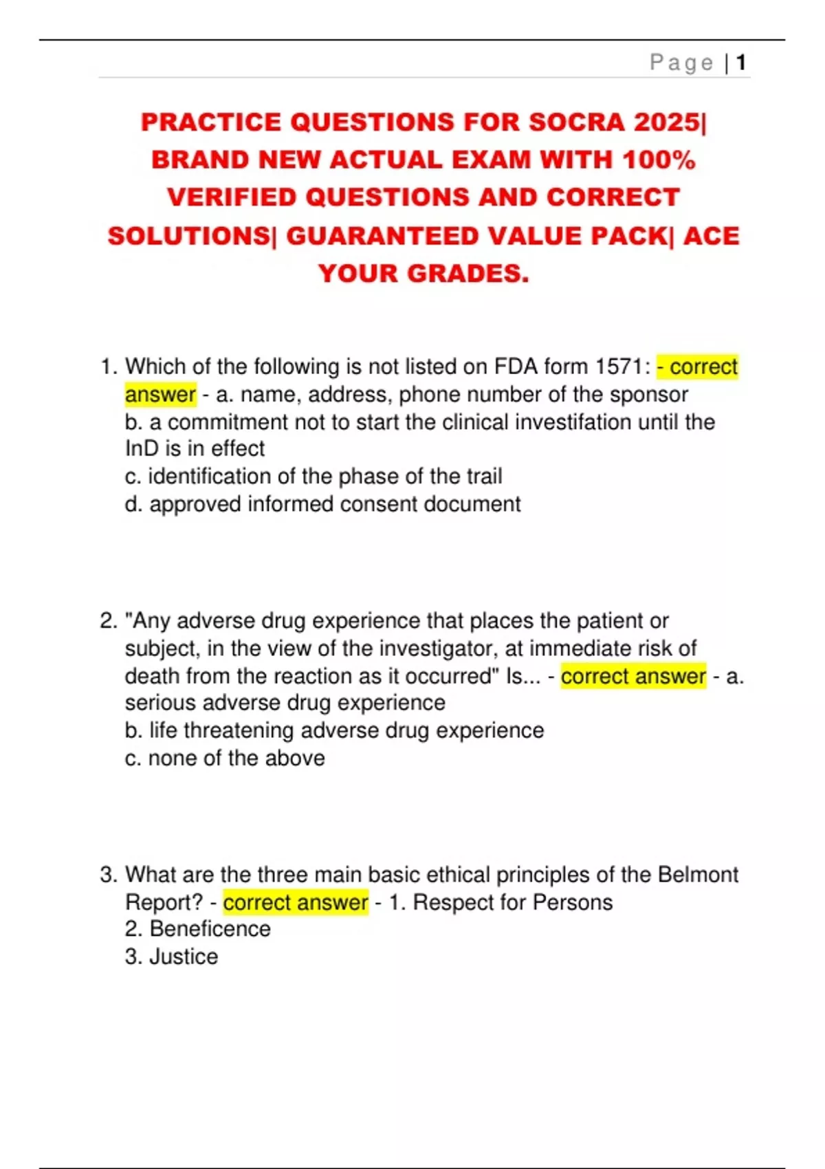 PRACTICE QUESTIONS FOR SOCRA 2025| BRAND NEW ACTUAL EXAM WITH 100% ...