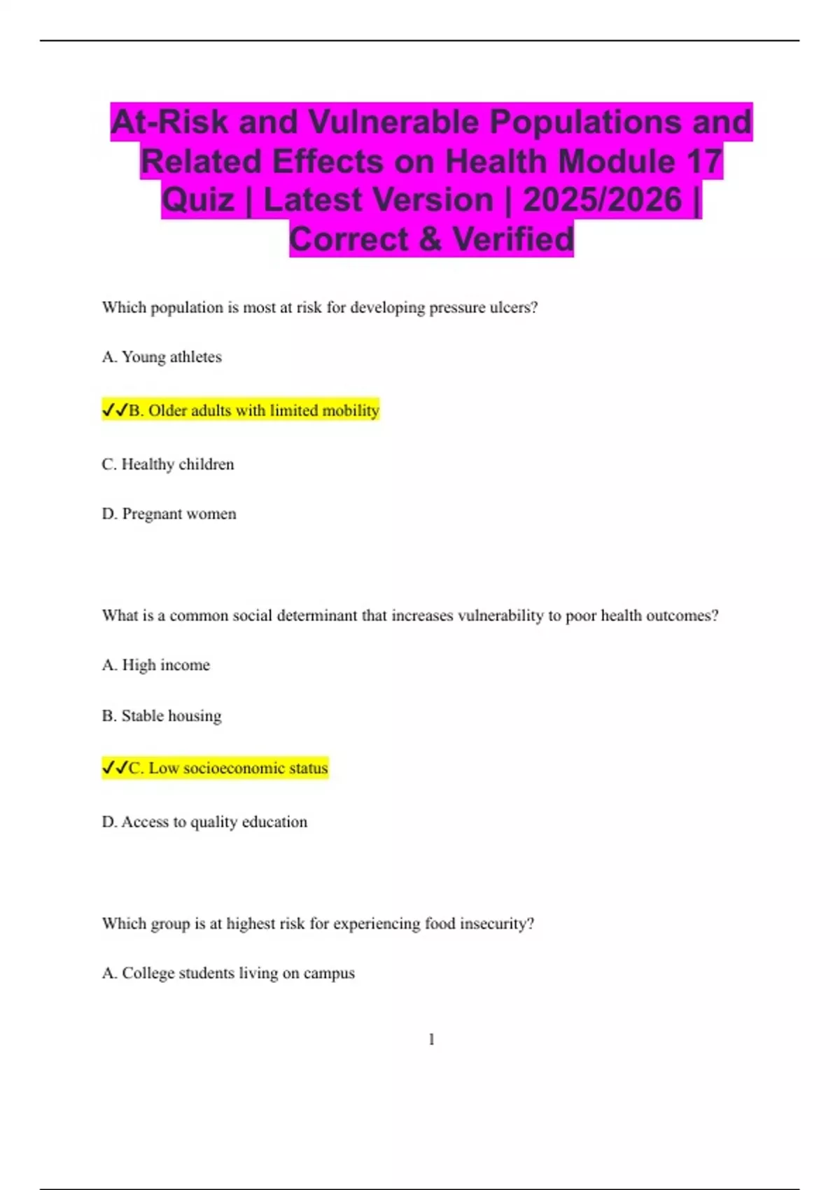 At-Risk and Vulnerable Populations and Related Effects on Health Module ...