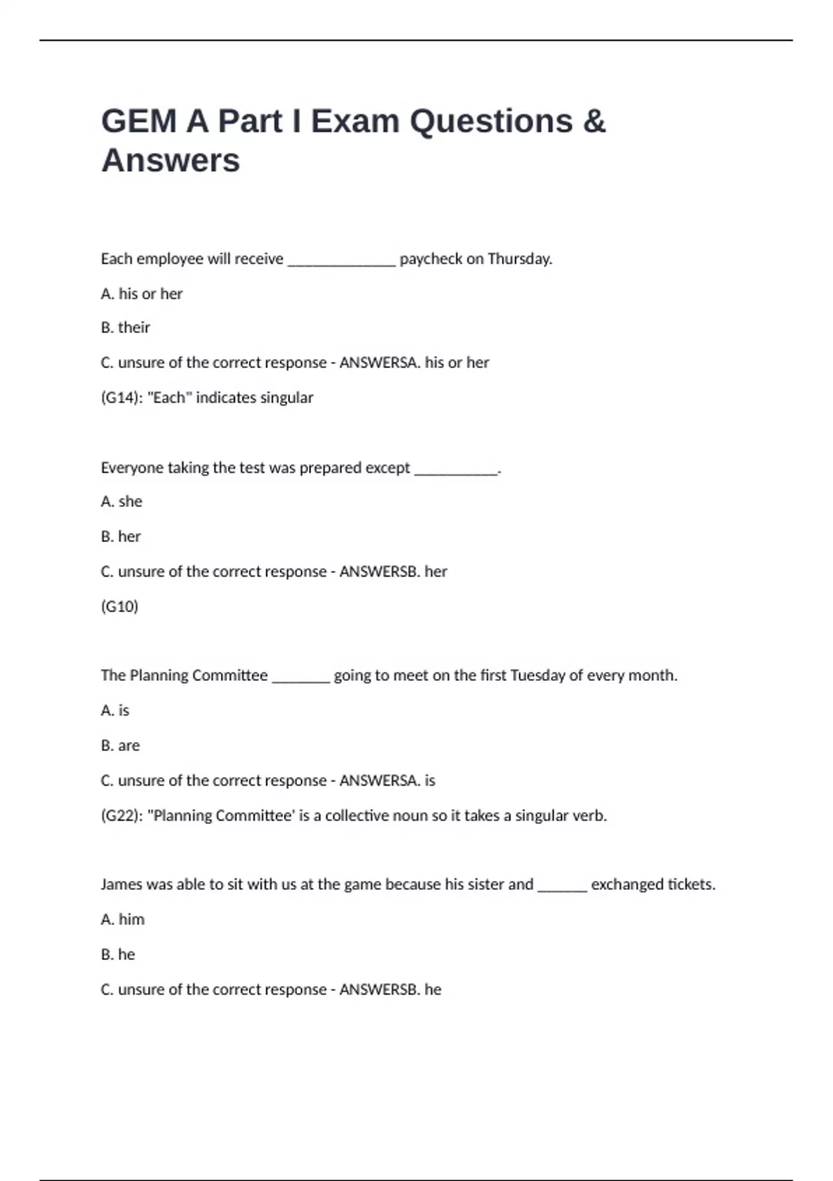 GEM A Part I Exam Questions & Answers - GEM A Part I - Stuvia US