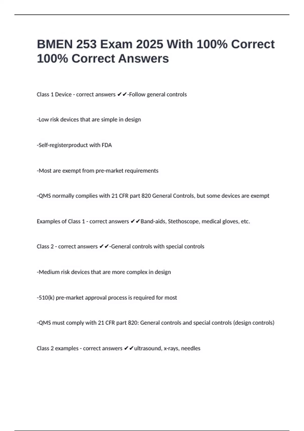 BMEN 253 Exam 2025 With 100% Correct 100% Correct Answers - BMEN 253 Ex ...