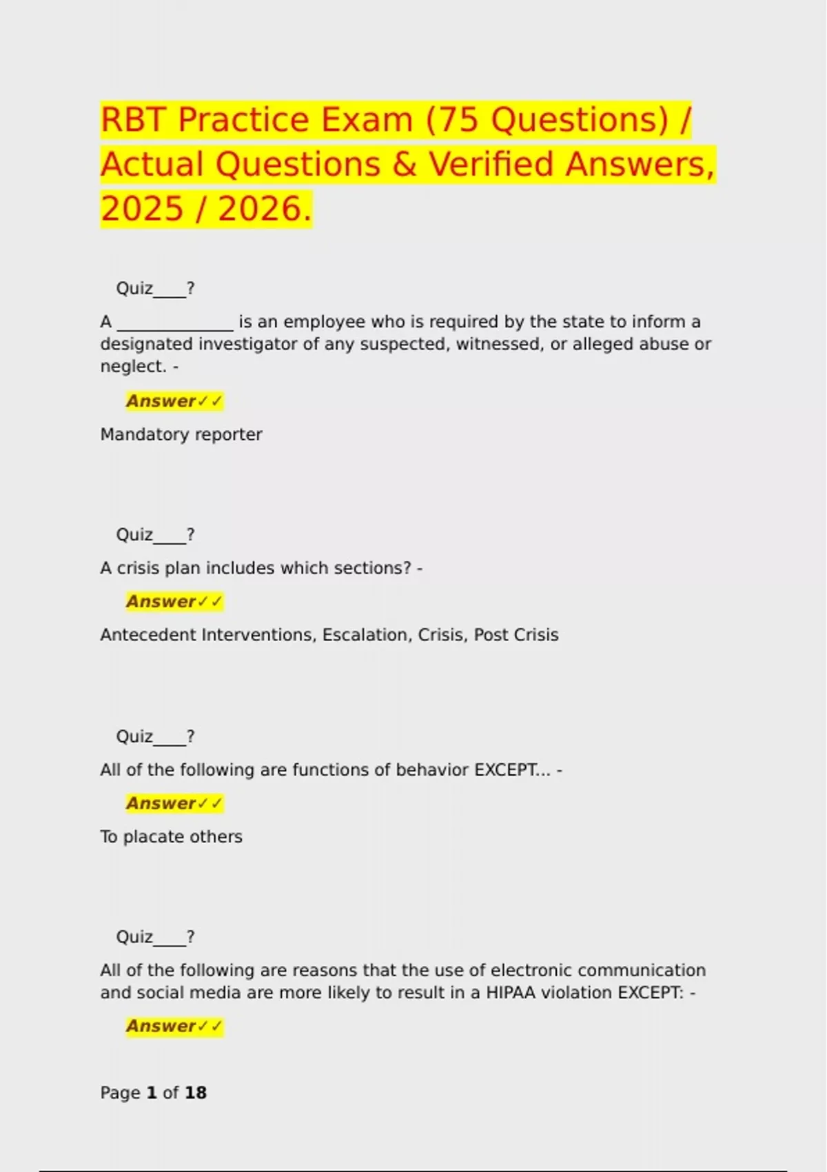 RBT Practice Exam (75 Questions) / Actual Questions & Verified Answers ...