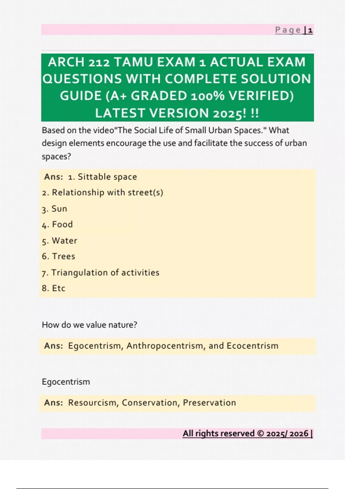 ARCH 212 TAMU EXAM 1 ACTUAL EXAM QUESTIONS WITH COMPLETE SOLUTION GUIDE (A+ GRADED 100% VERIFIED ...