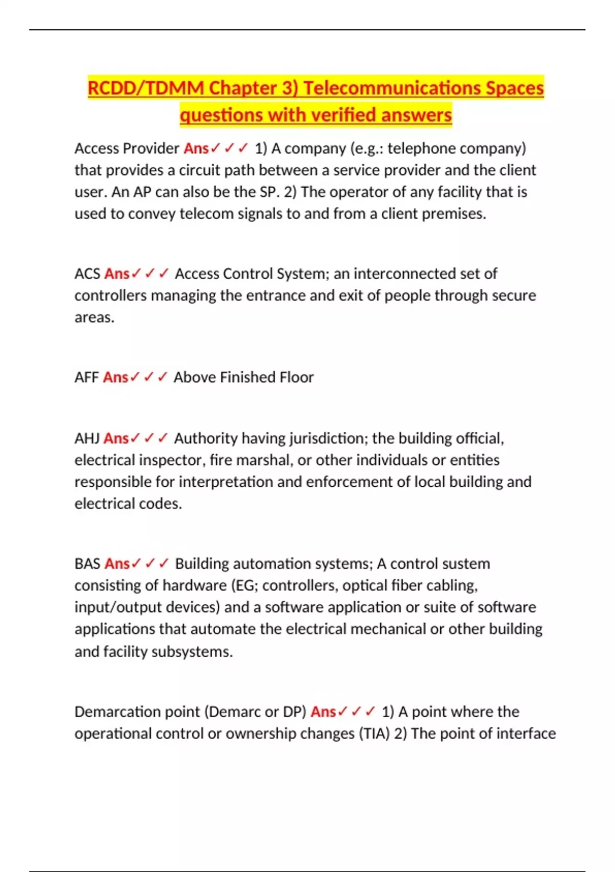 BICSI RCDD – Chapter 3: Telecommunications Spaces – Full Glossary and ...