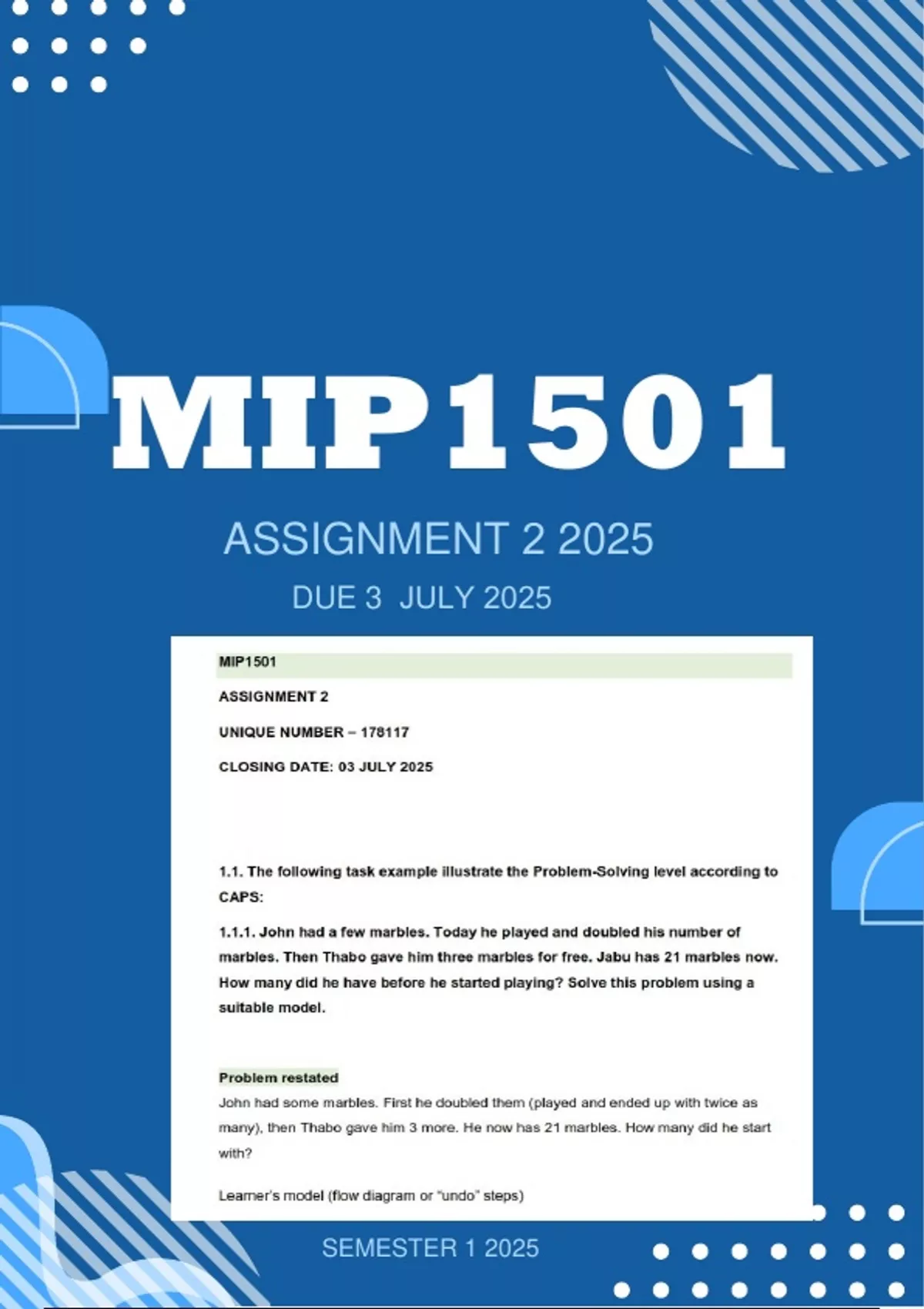 MIP1501 Assignment 2 2025 ANSWERS - Mathematics for the intermediate ...