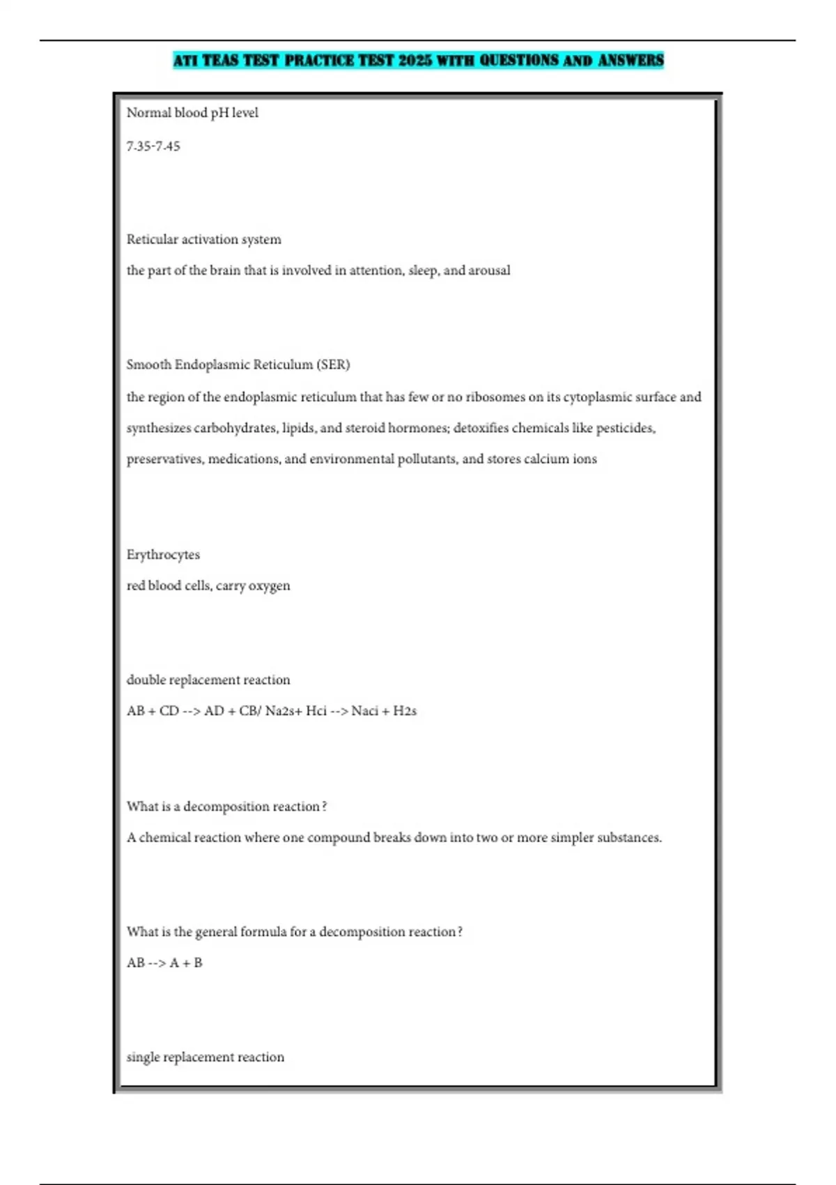 ATI TEAS 7 TEST (MATHS, CHEMISTRY & BIOLOGY) PRACTICE TEST 2025 WITH ...