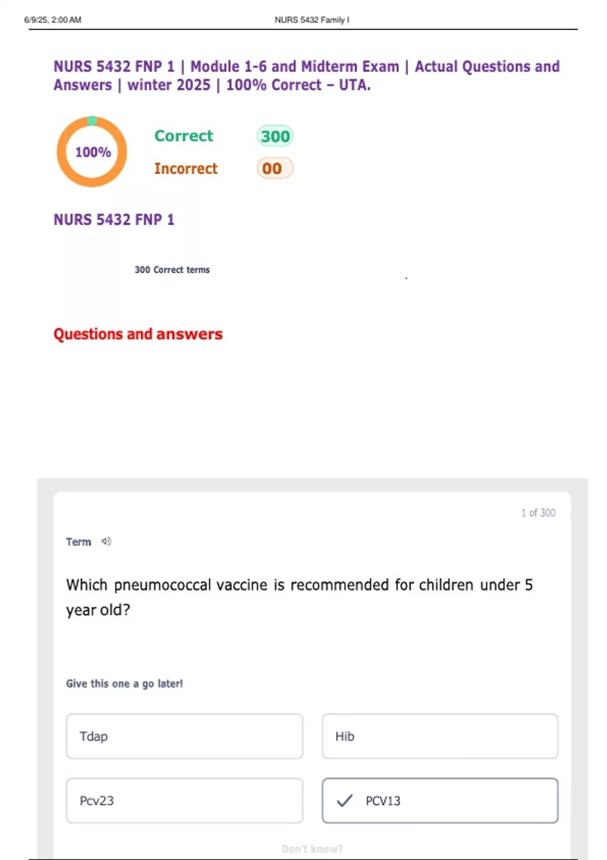 NURS 5432 FNP 1 | Module 1-6 and Midterm Exam | Actual Questions and Answers | winter 2025 | 100 ...