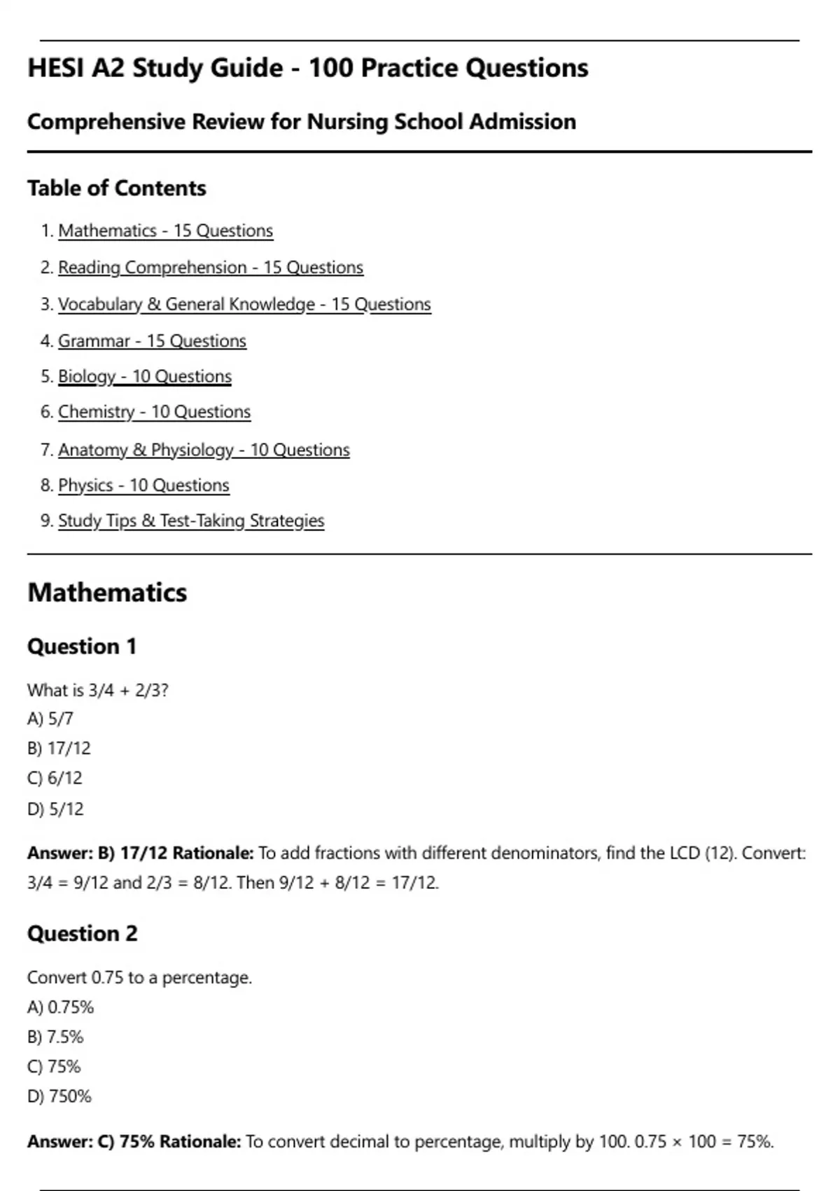HESI A2 Study Guide – 100 Practice Questions | Comprehensive Review for ...