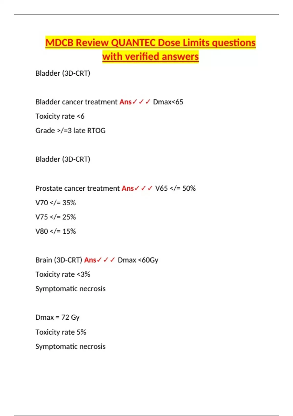 MDCB QUANTEC Dose Limits – Complete Clinical Reference with Verified ...