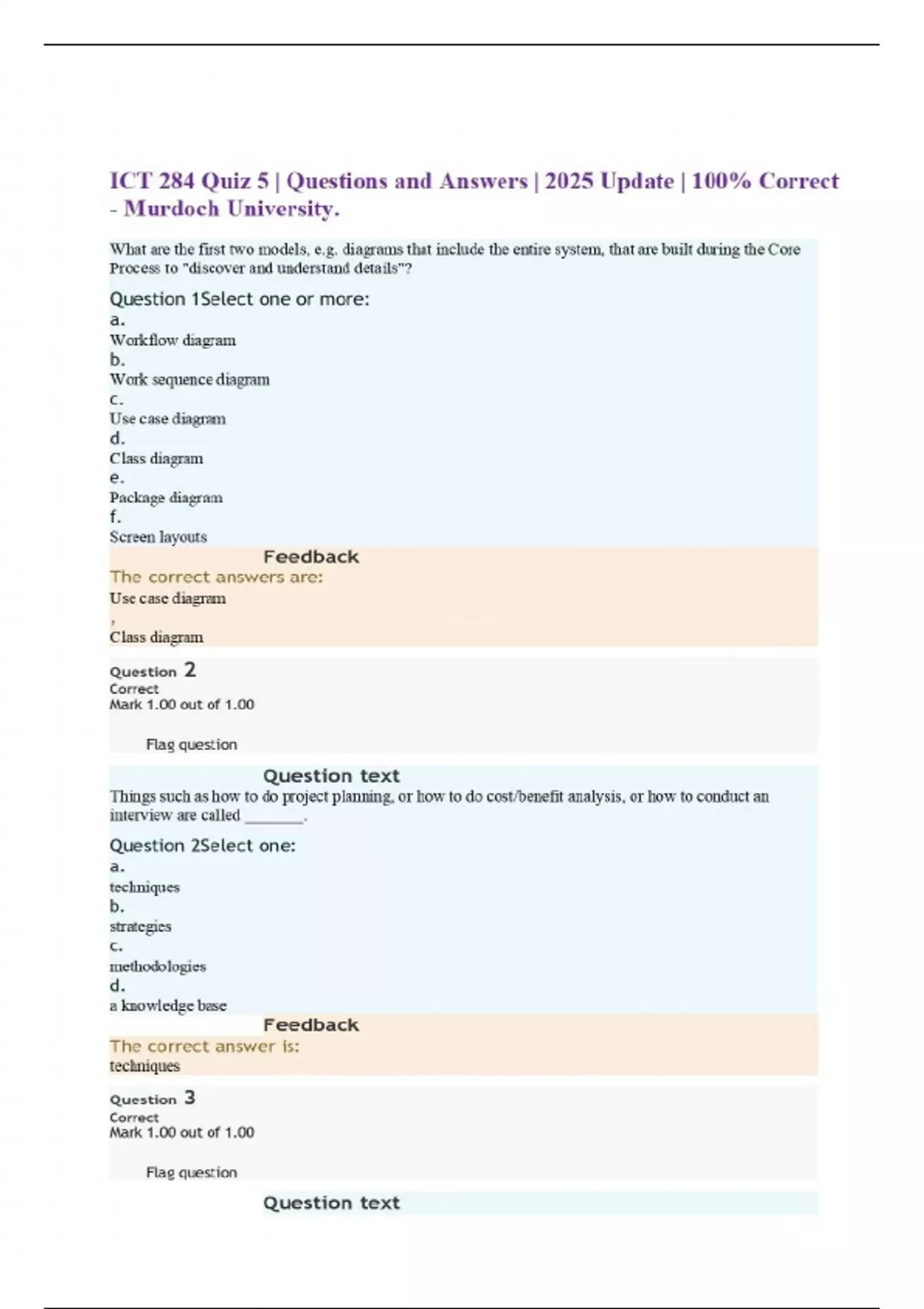 ICT 284 Quiz 5 | Questions and Answers | 2025 Update | 100% Correct ...
