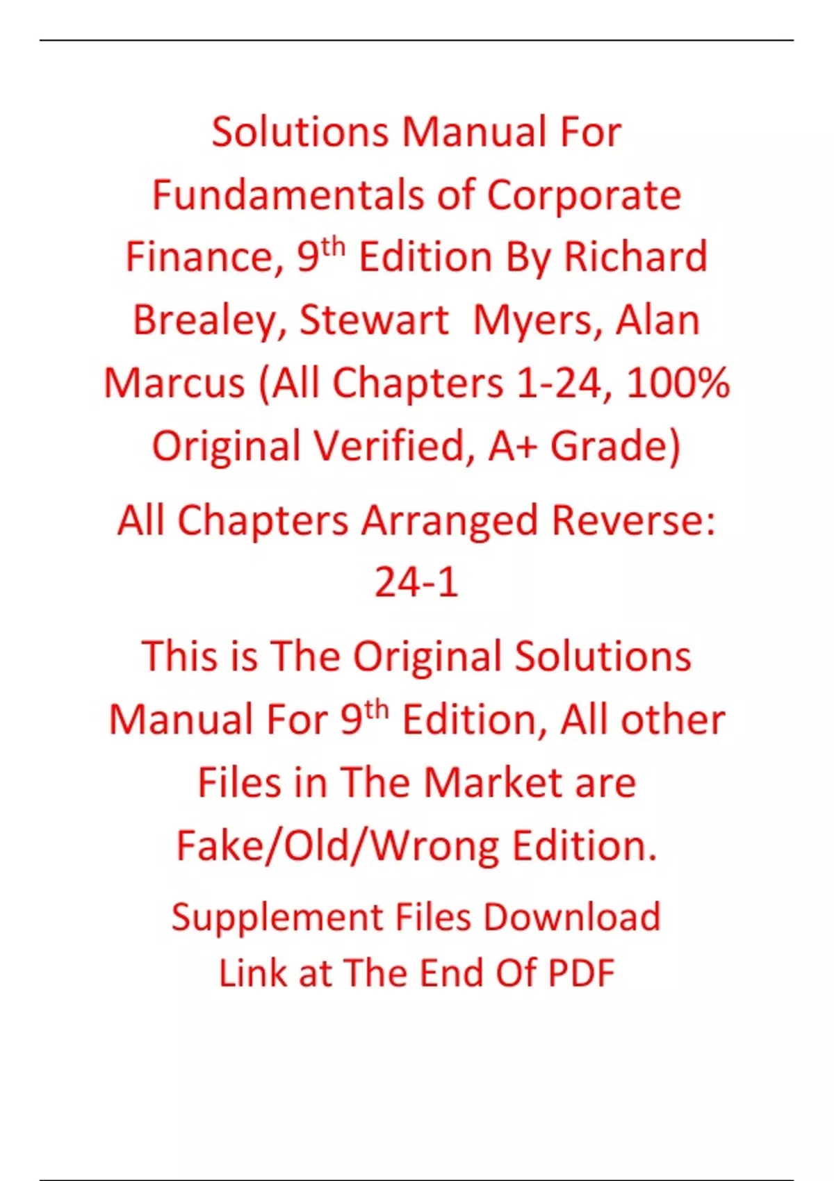 Solutions Manual for Fundamentals of Corporate Finance 9th Edition By Richard Brealey, Stewart ...