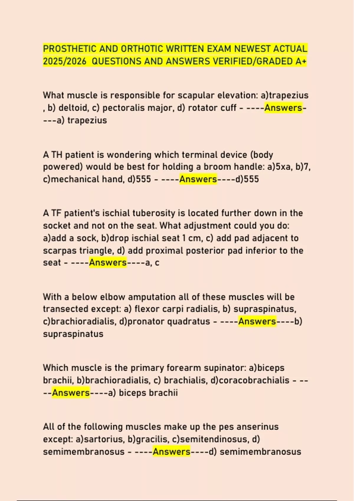 PROSTHETIC AND ORTHOTIC WRITTEN EXAM NEWEST ACTUAL 2025/2026 QUESTIONS ...