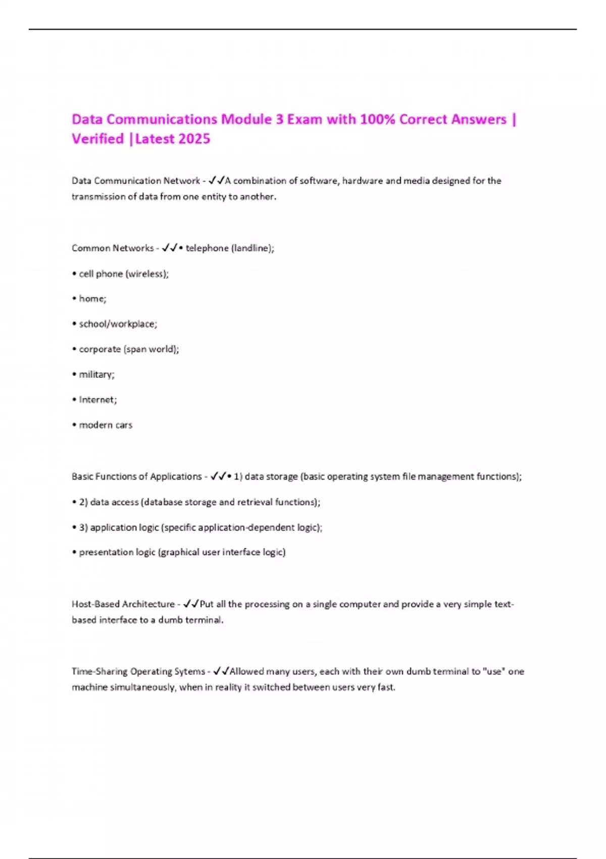 Data Communications Module 3 Exam with 100% Correct Answers | Verified ...