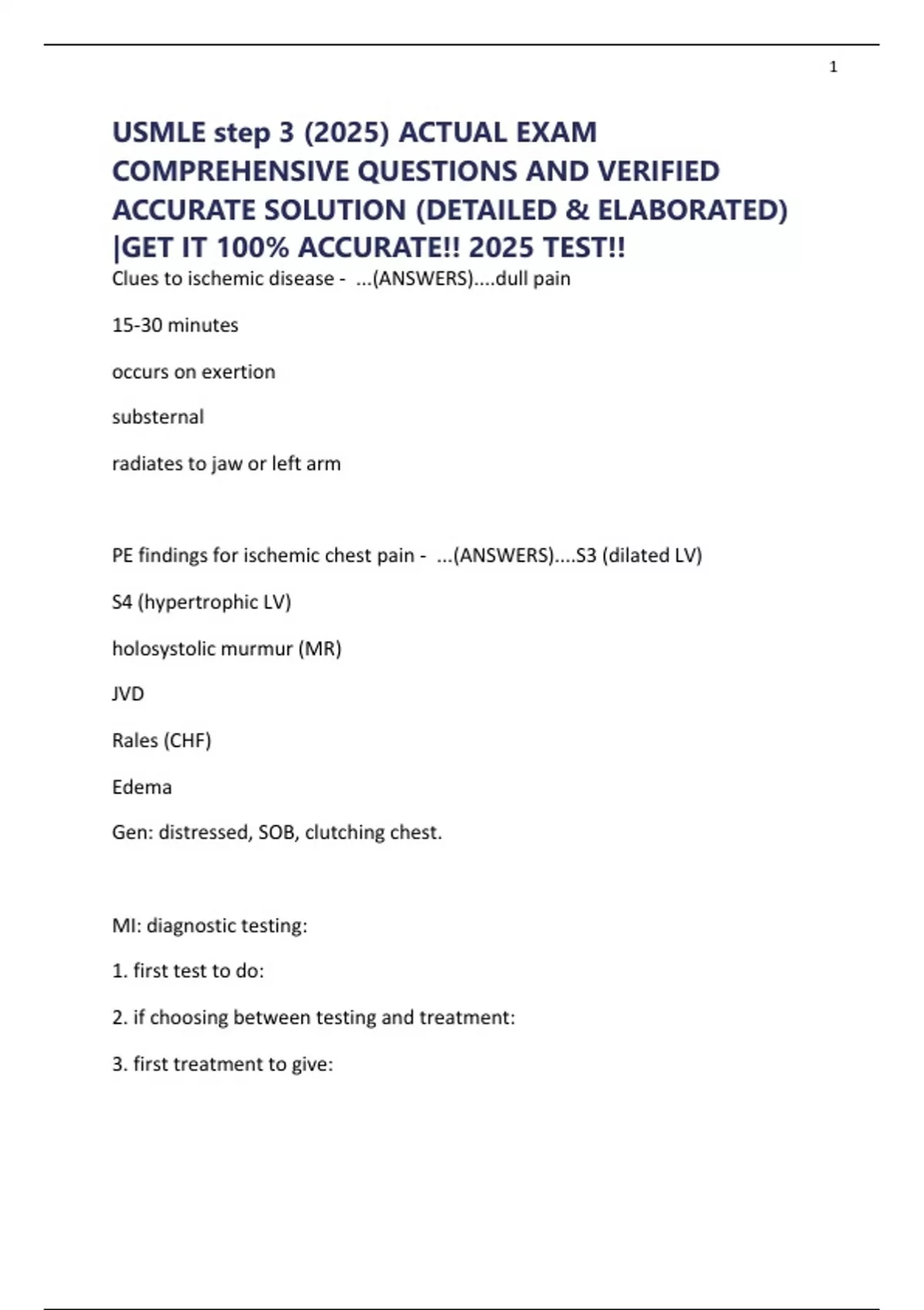 USMLE step 3 (2025) ACTUAL EXAM COMPREHENSIVE QUESTIONS AND VERIFIED ...
