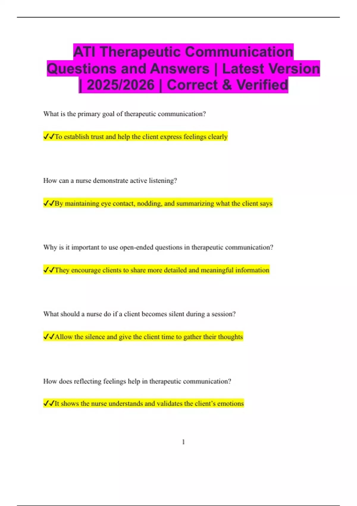 ATI Therapeutic Communication Questions and Answers | Latest Version ...