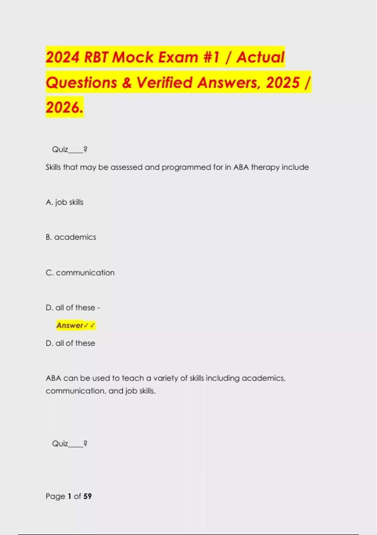 2024 RBT Mock Exam #1 / Actual Questions & Verified Answers, 2025 / ...