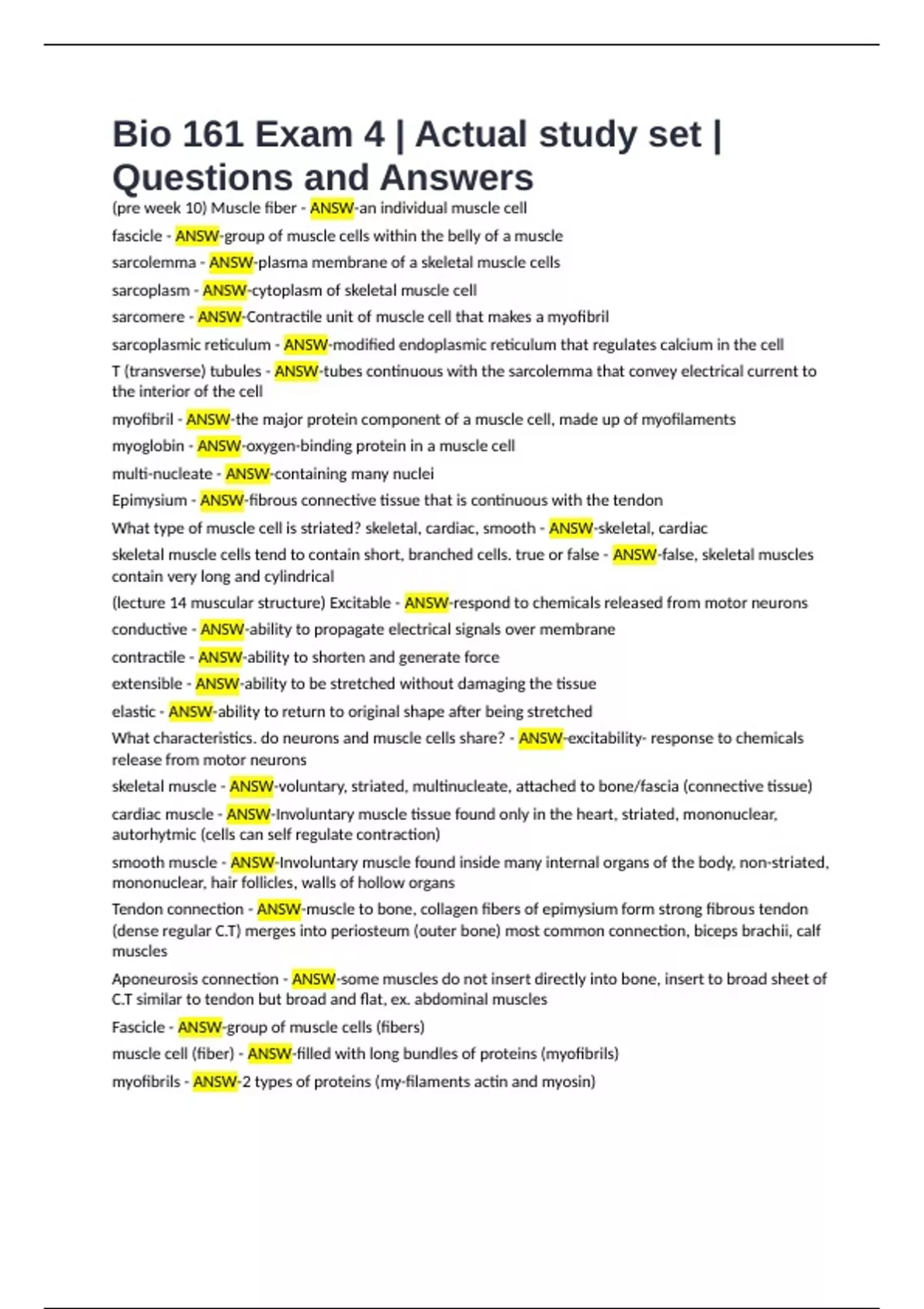 Bio 161 Exam 4 | Actual study set | Questions and Answers - Bio 161 ...
