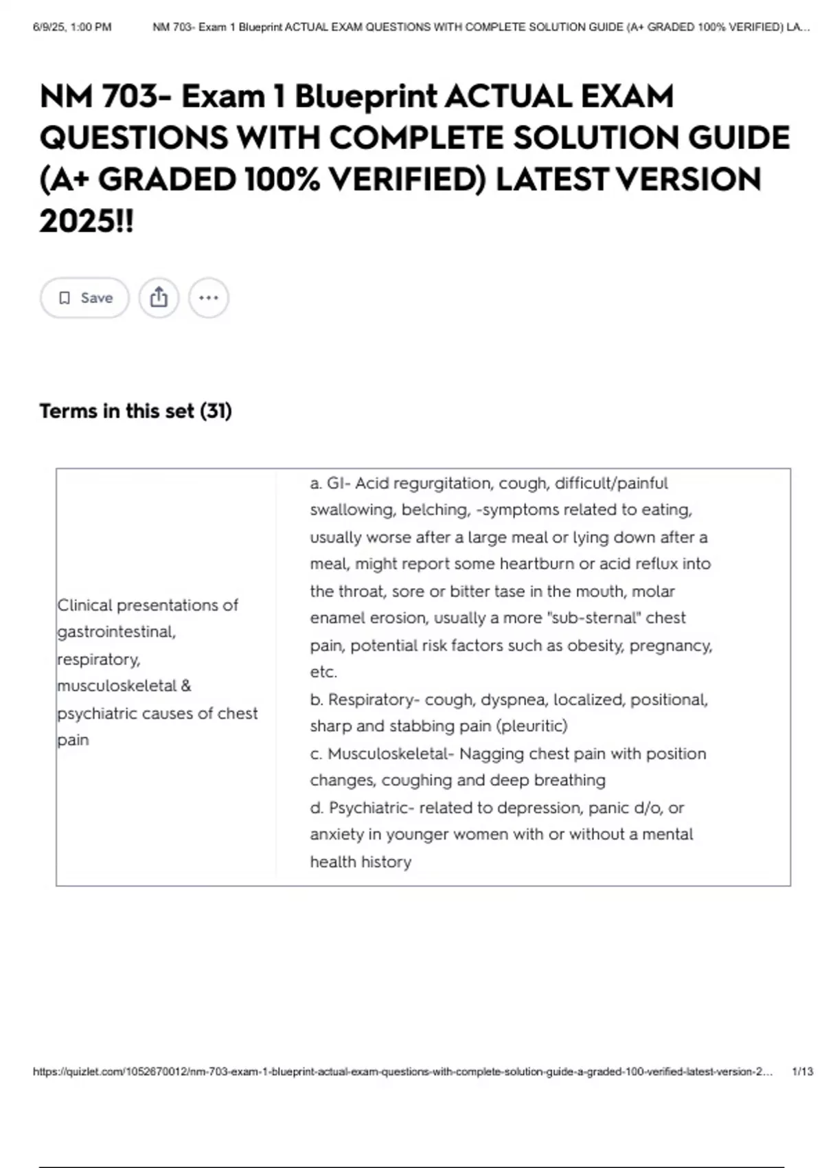 NM 703- Exam 1 Blueprint ACTUAL EXAM QUESTIONS WITH COMPLETE SOLUTION ...