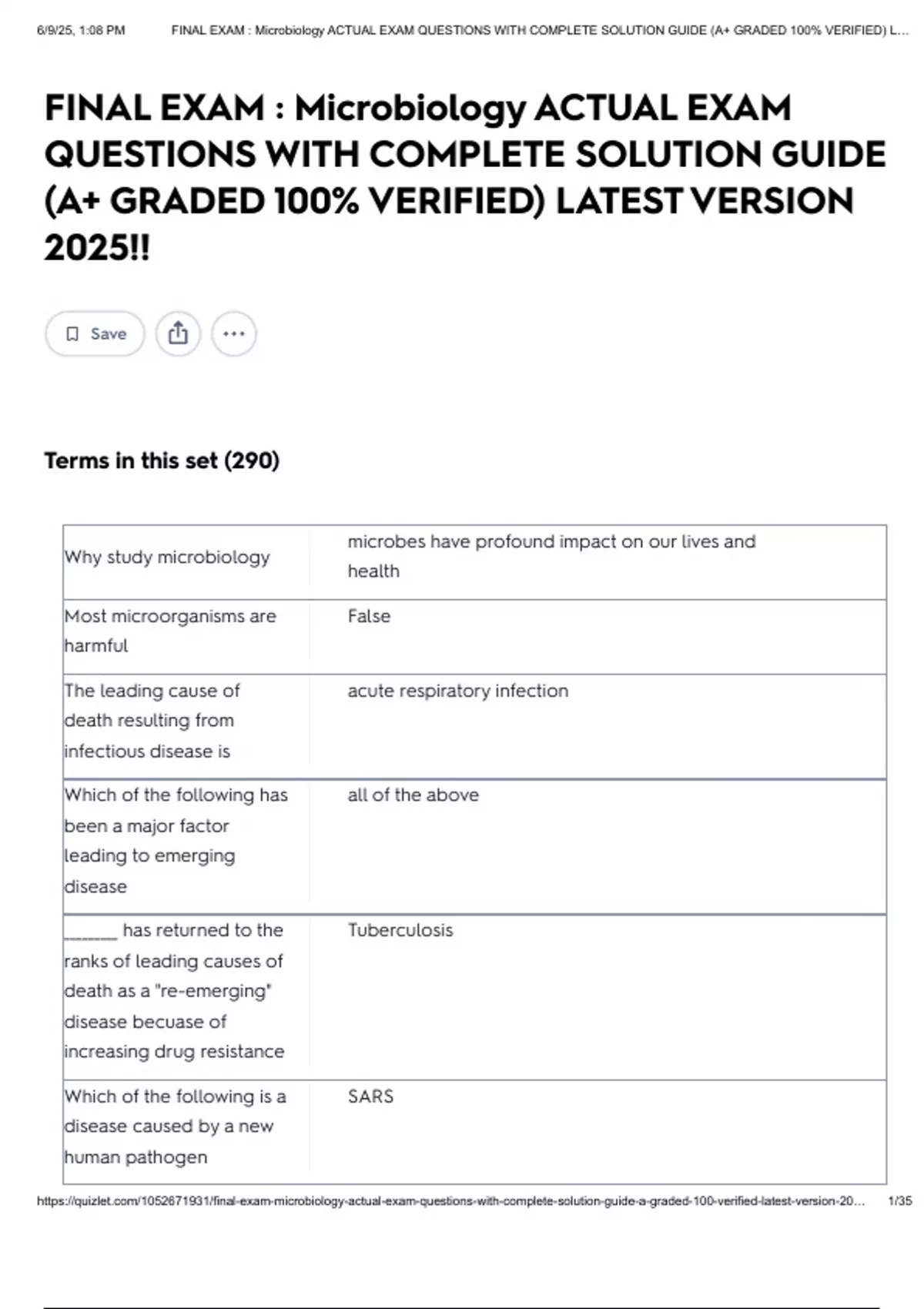 FINAL EXAM : Microbiology ACTUAL EXAM QUESTIONS WITH COMPLETE SOLUTION GUIDE (A+ GRADED 100% ...