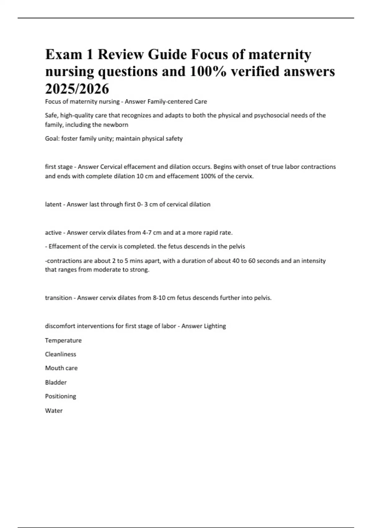 "Maternity Nursing Exam 1 Review Guide – 2025/2026 | 100+ Verified ...