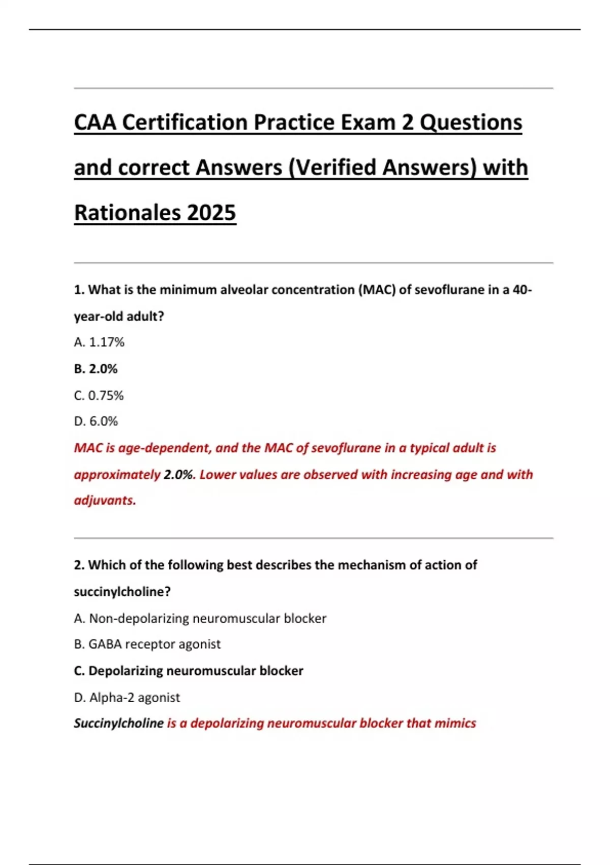 Certified Anesthesia Assistant Exam 2025 CAA Certification Practice ...