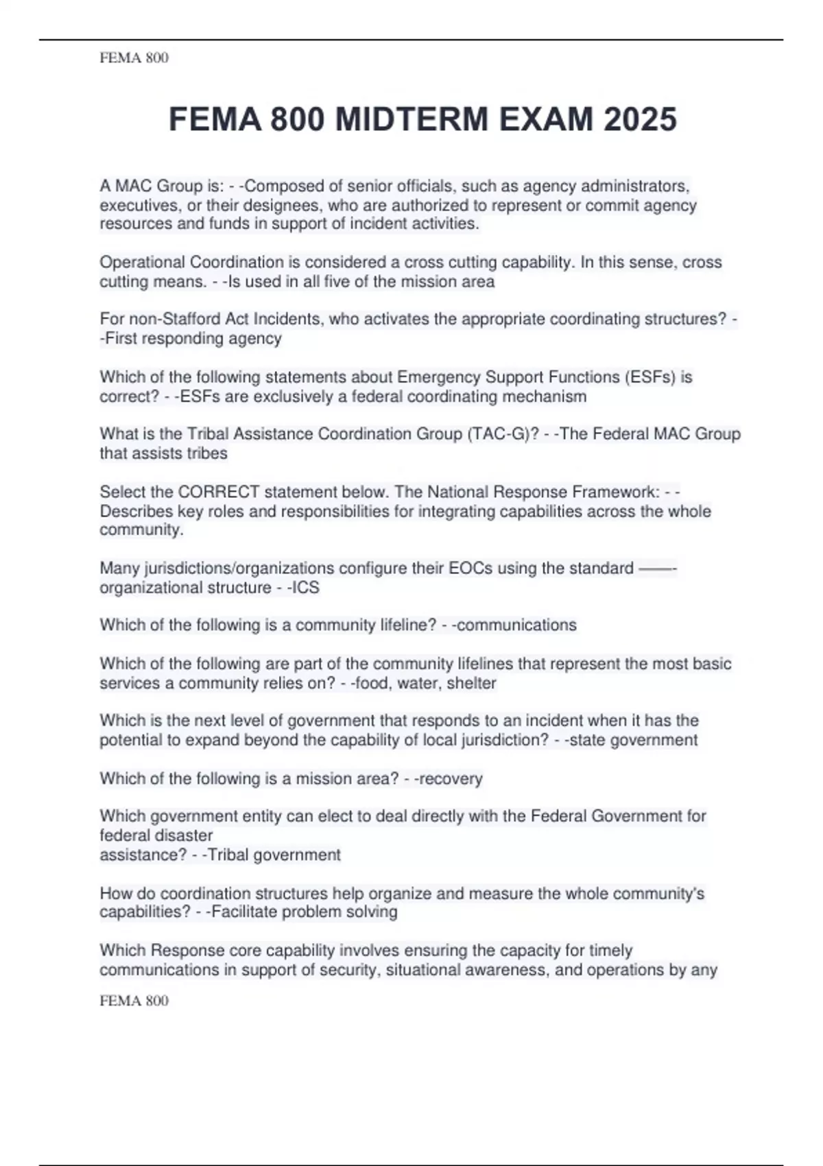 FEMA 800 MIDTERM EXAM 2025 - FEMA 800 - Stuvia US