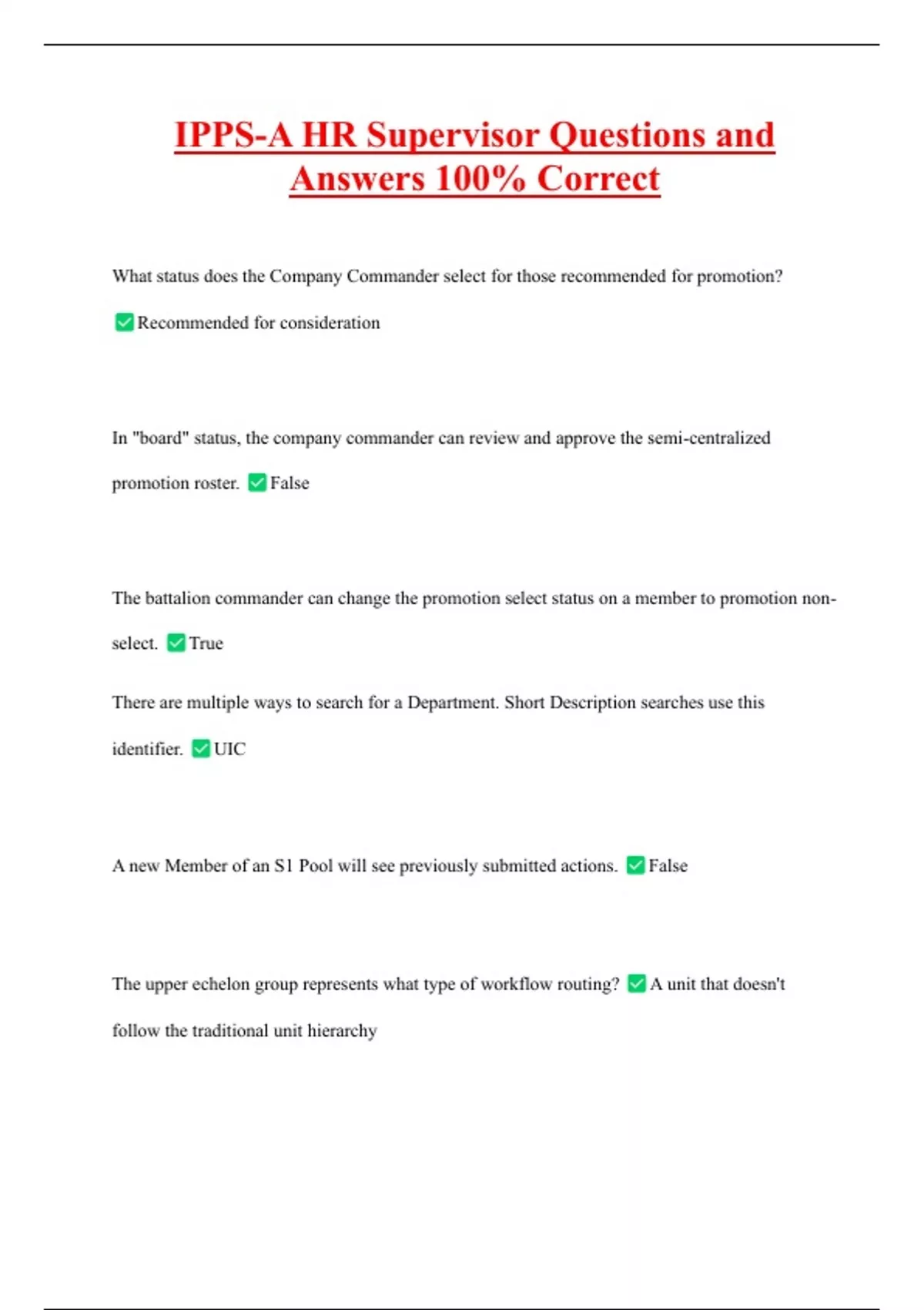 IPPS-A HR Supervisor Questions and Answers 100% Correct - IPPS ...