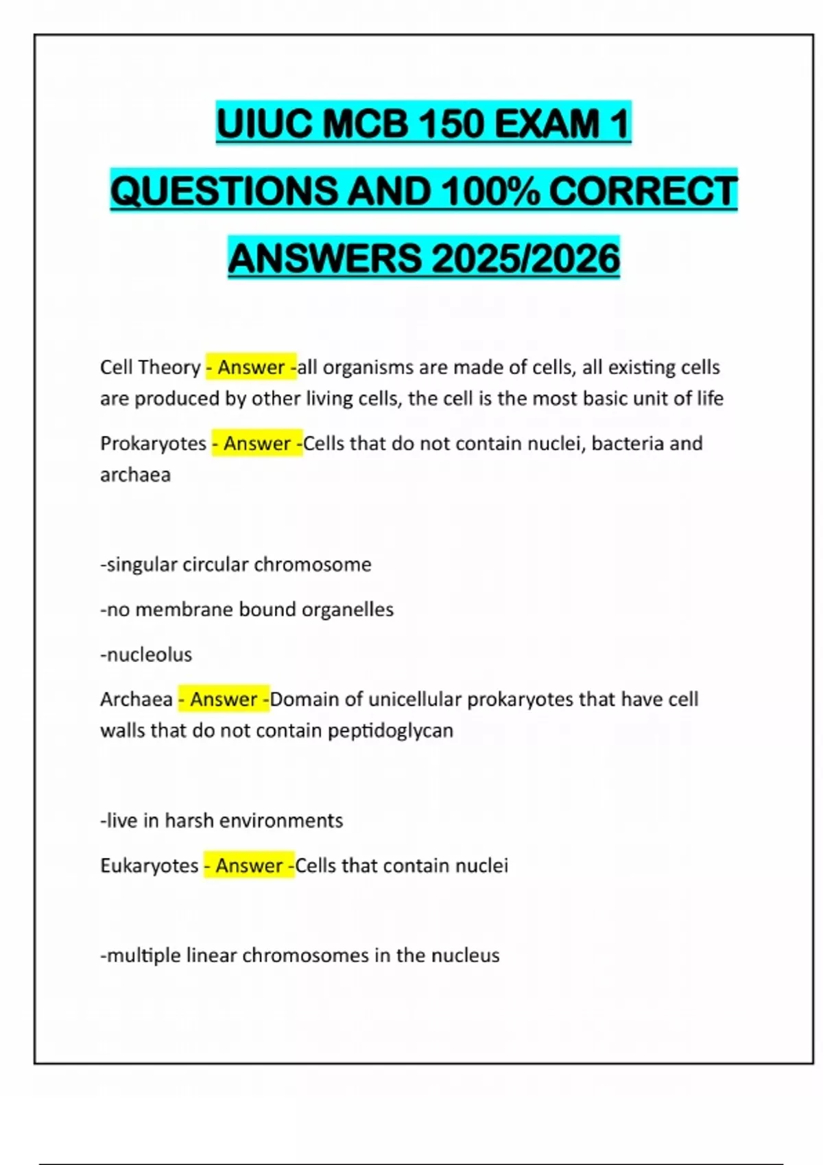 UIUC MCB 150 EXAM 1 QUESTIONS AND 100% CORRECT ANSWERS 2025/2026 - MCB ...