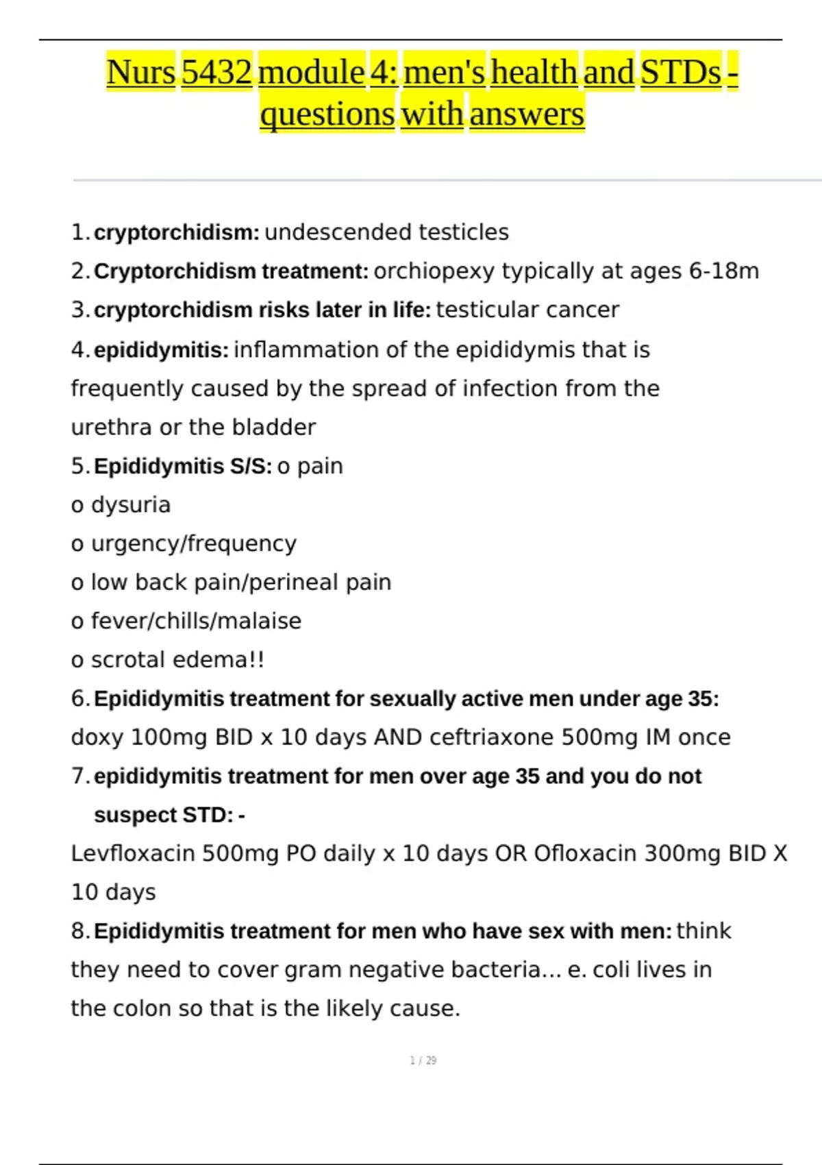 Nurs 5432 module 4 men-s health and STDs -questions with answer - NURS 5432 - Stuvia US