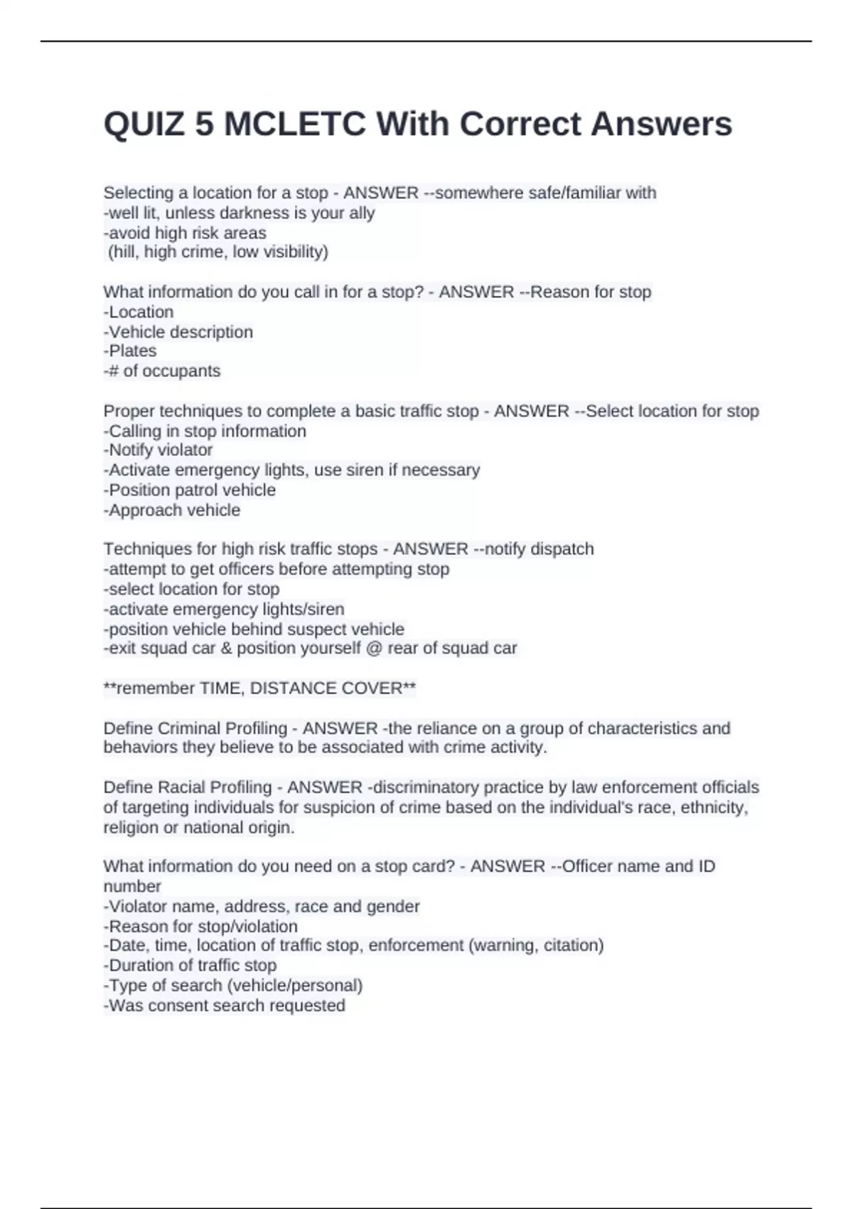 QUIZ 5 MCLETC With Correct Answers - MCLETC - Stuvia US