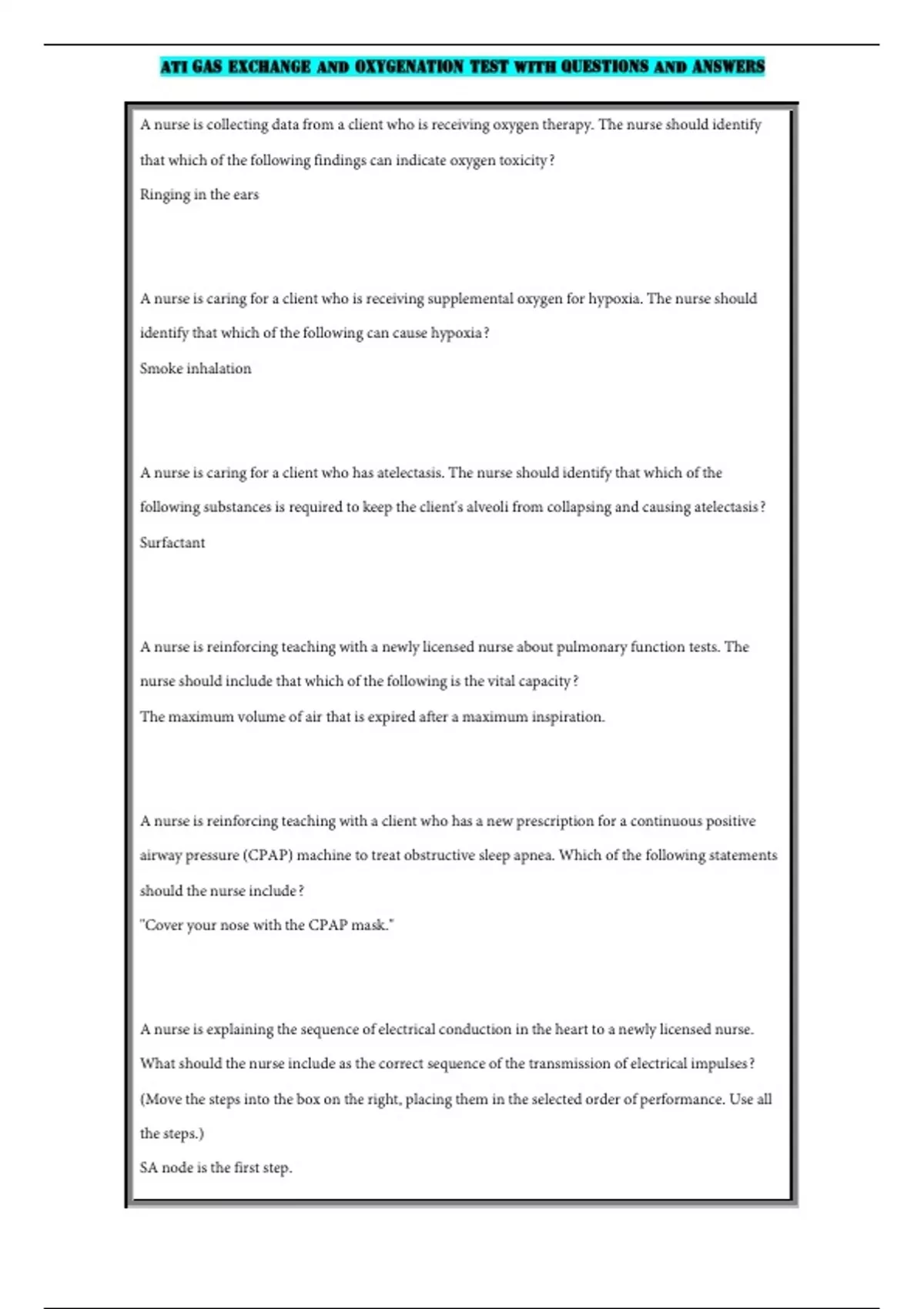 ATI GAS EXCHANGE AND OXYGENATION TEST 2025 WITH QUESTIONS AND ANSWERS ...
