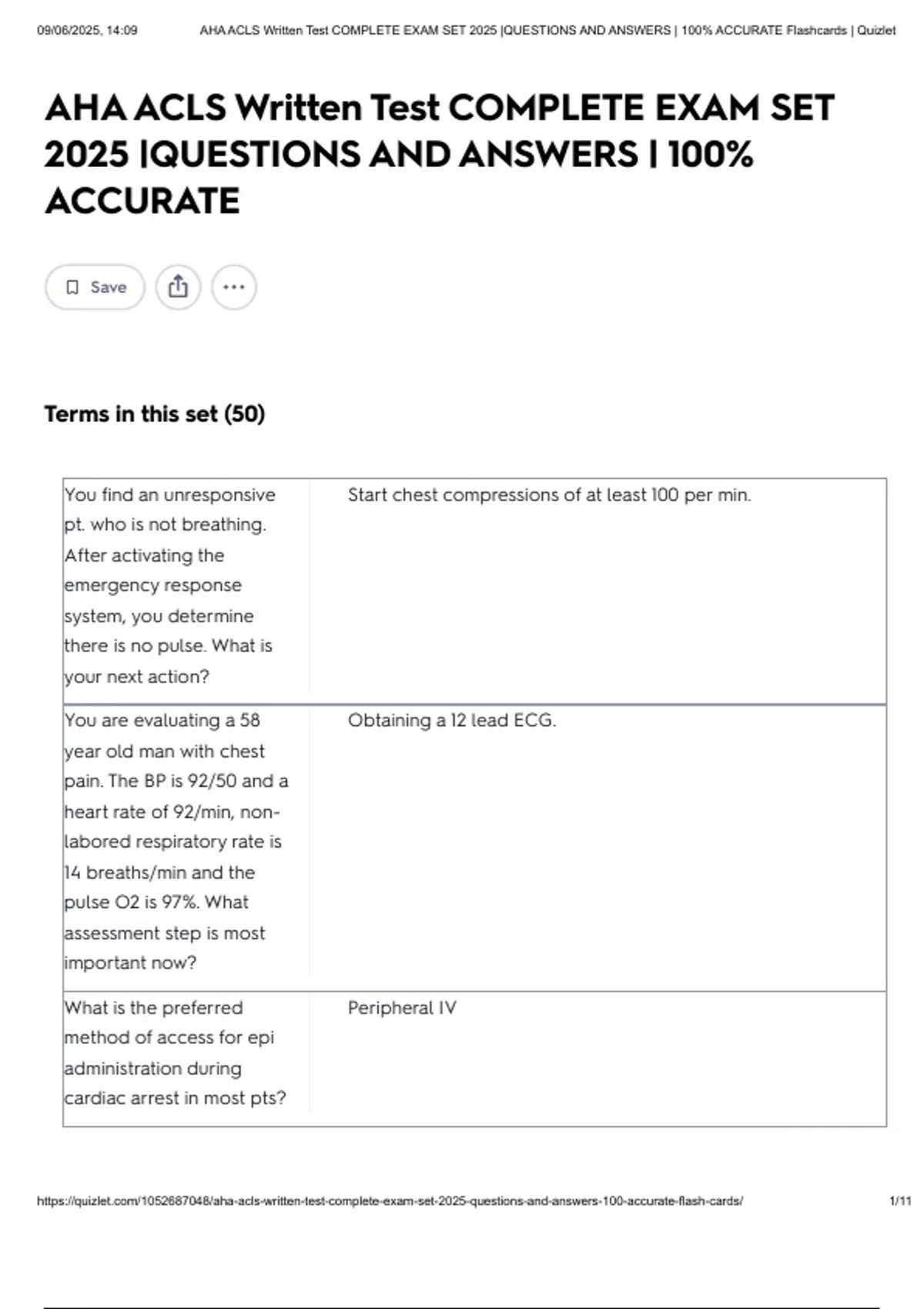 AHA ACLS Written Test COMPLETE EXAM SET 2025 |QUESTIONS AND ANSWERS ...