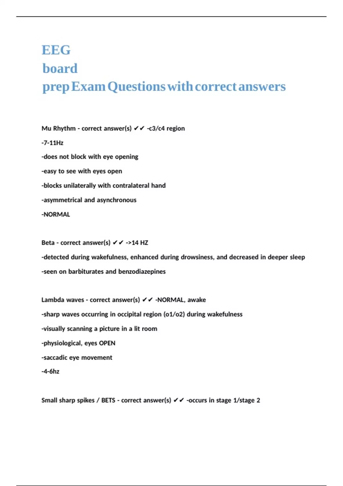 EEG board prep Exam Questions with correct answers - EEG Board - Stuvia US