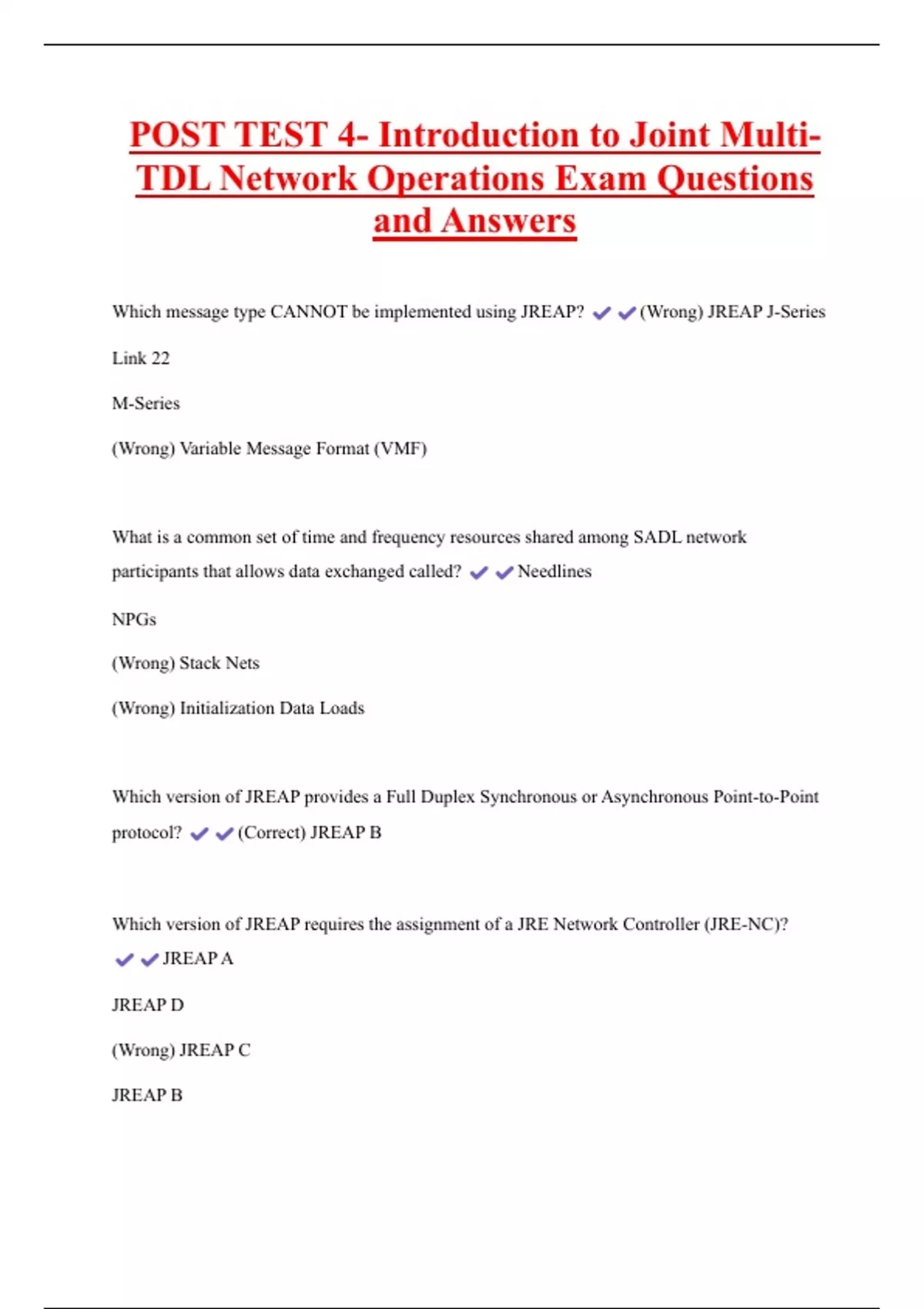 POST TEST 4- Introduction to Joint Multi TDL Network Operations Exam ...