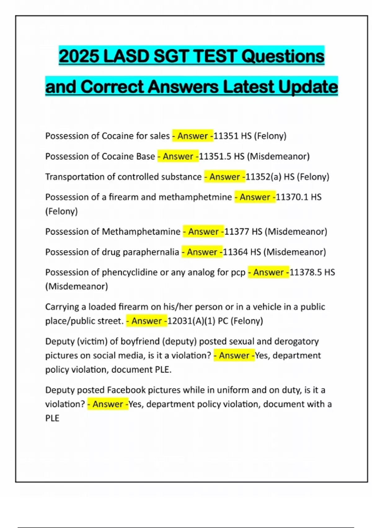 2025 LASD SGT TEST Questions and Correct Answers Latest Update - Lasd ...