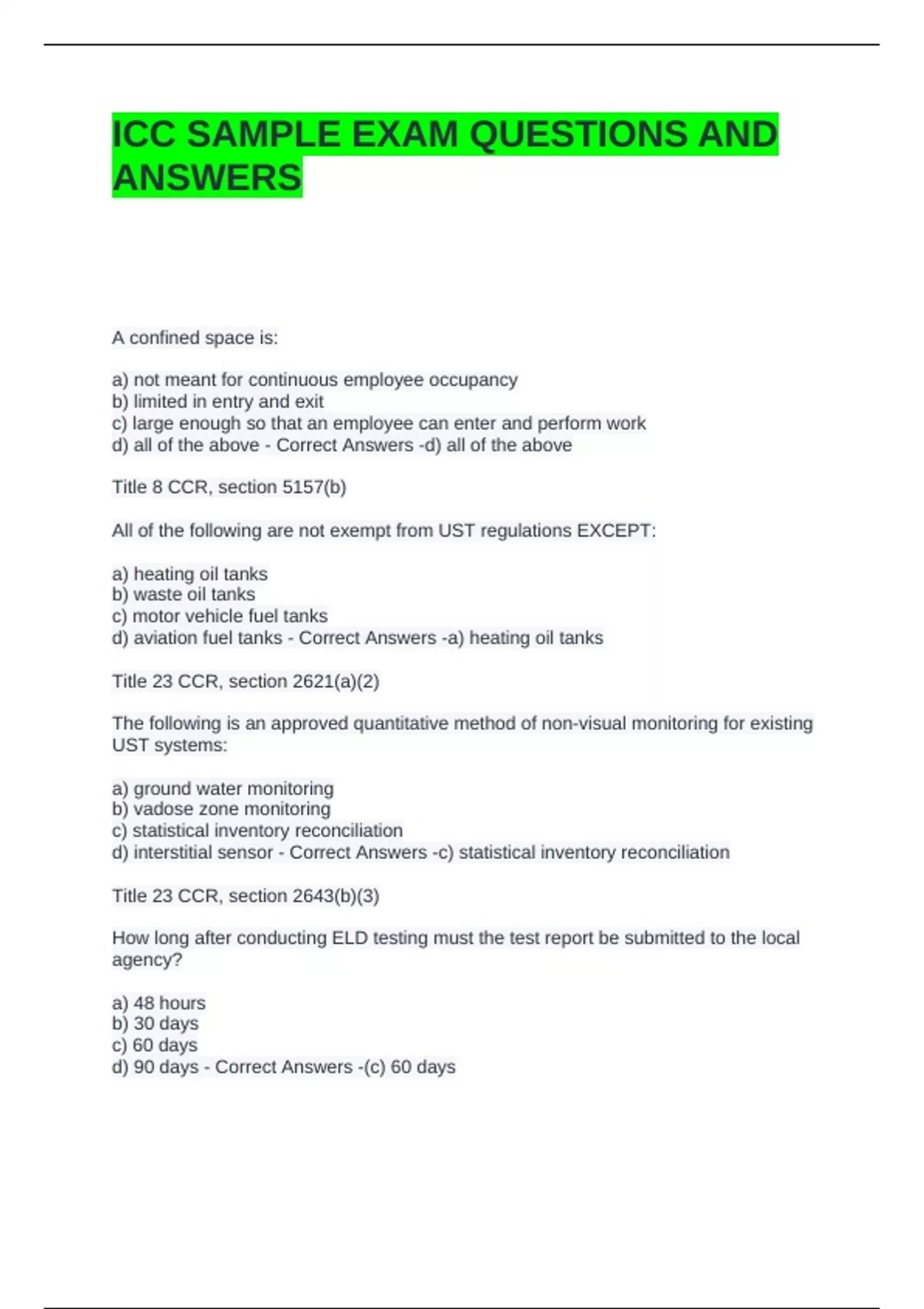 ICC SAMPLE EXAM QUESTIONS AND ANSWERS - ICC - Stuvia US