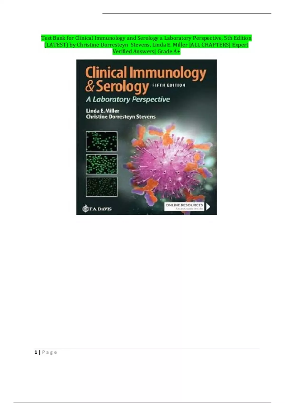 Test Bank for Clinical Immunology and Serology a Laboratory Perspective ...