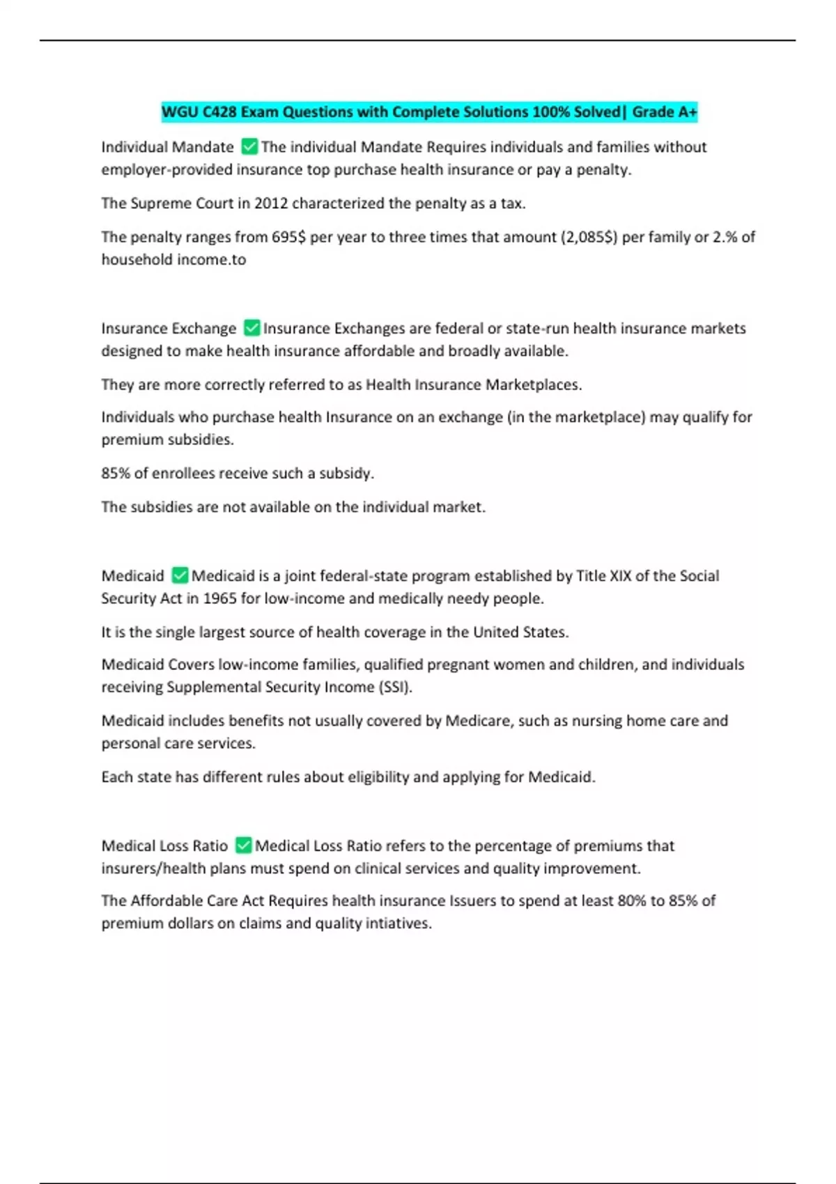 WGU C428 Exam Questions with Complete Solutions 100% Solved| Grade A+ ...