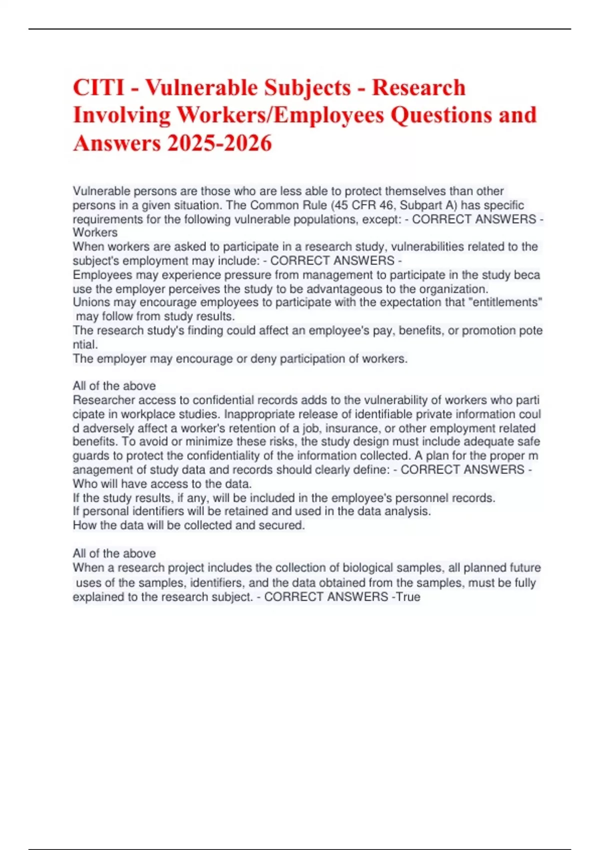 CITI - Vulnerable Subjects - Research Involving Workers/Employees ...