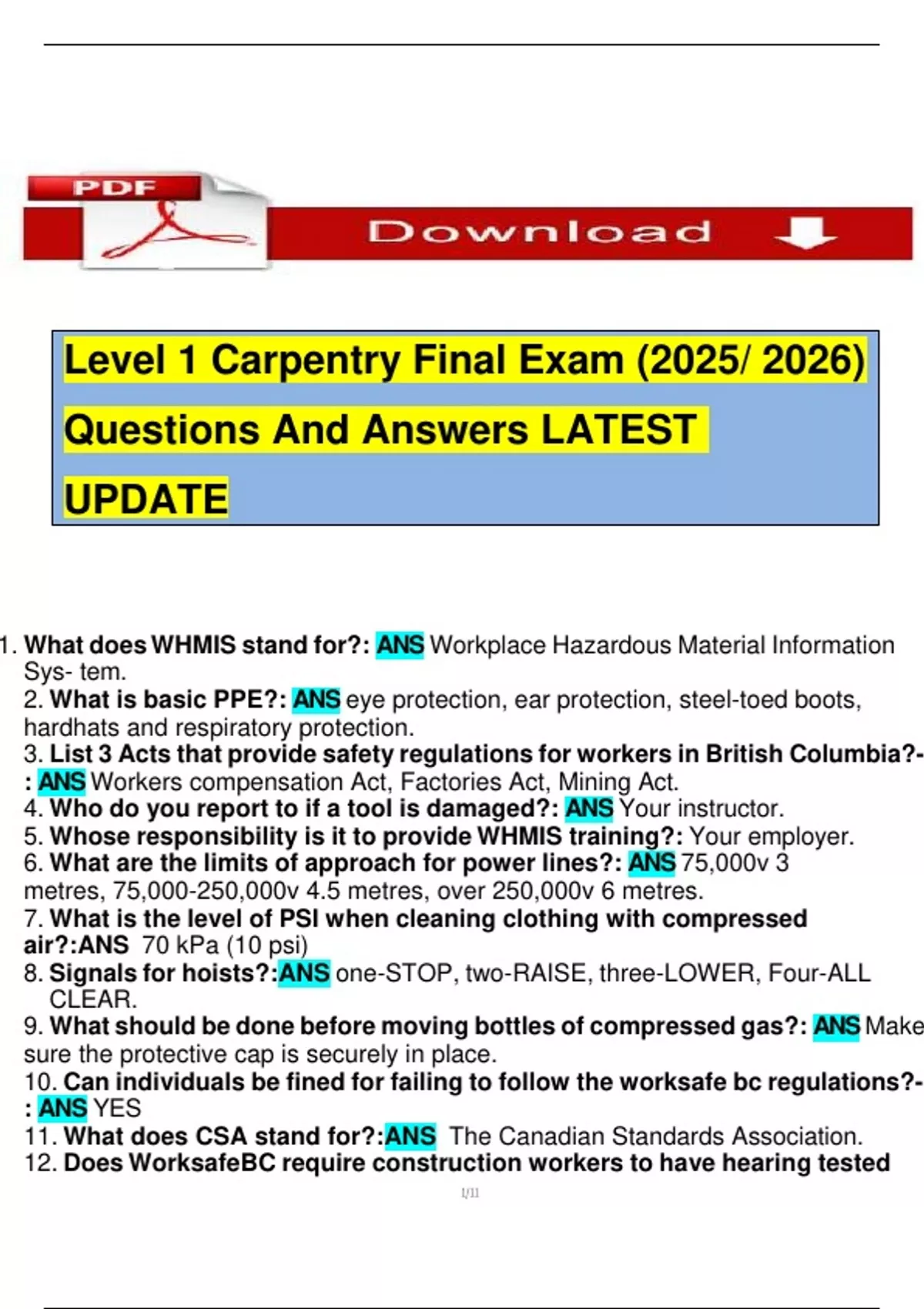 Level 1 Carpentry Final Exam (2025/ 2026) Questions And Answers LATEST ...