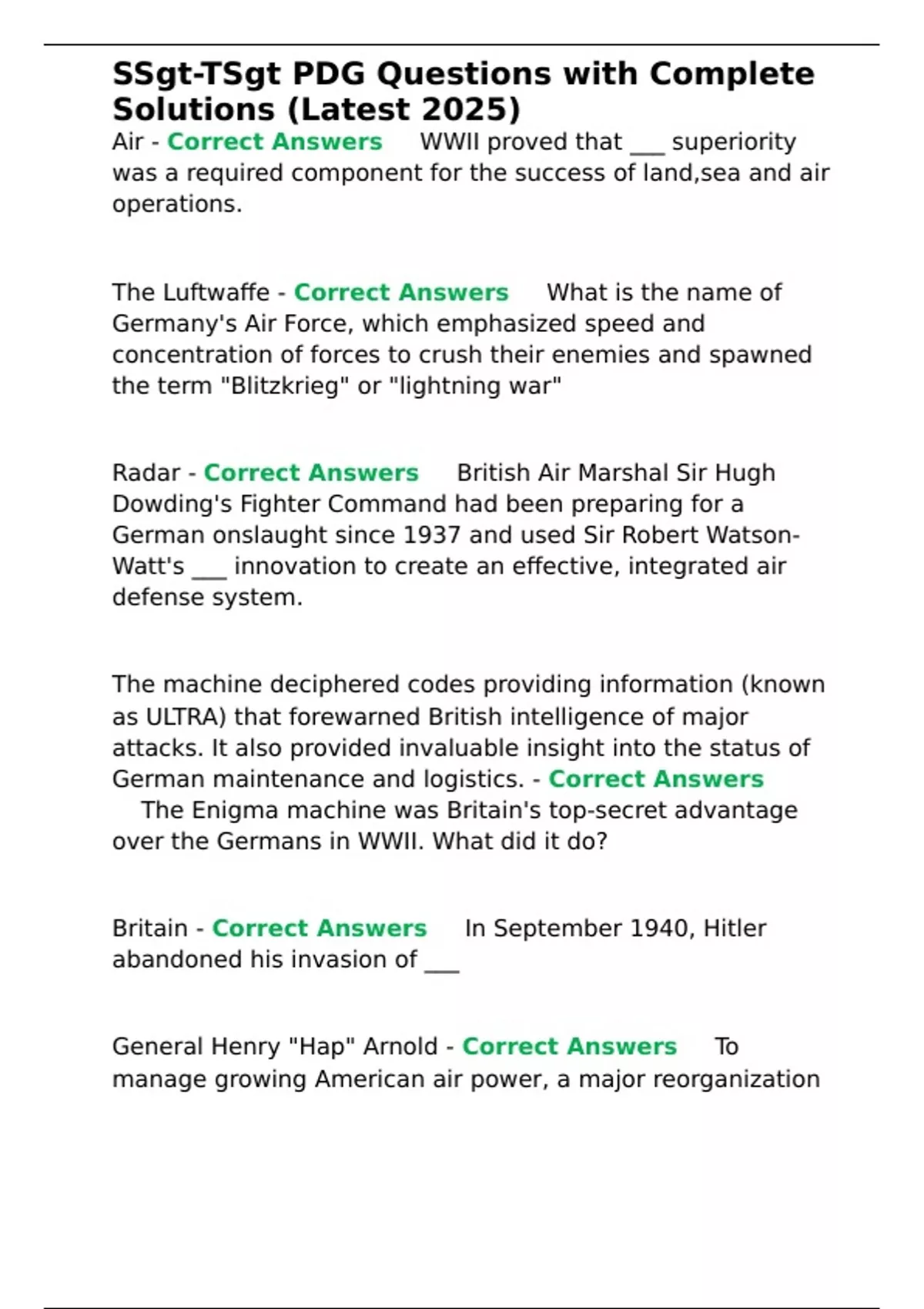 SSgt-TSgt PDG Questions with Complete Solutions (Latest 2025) - SSgt ...