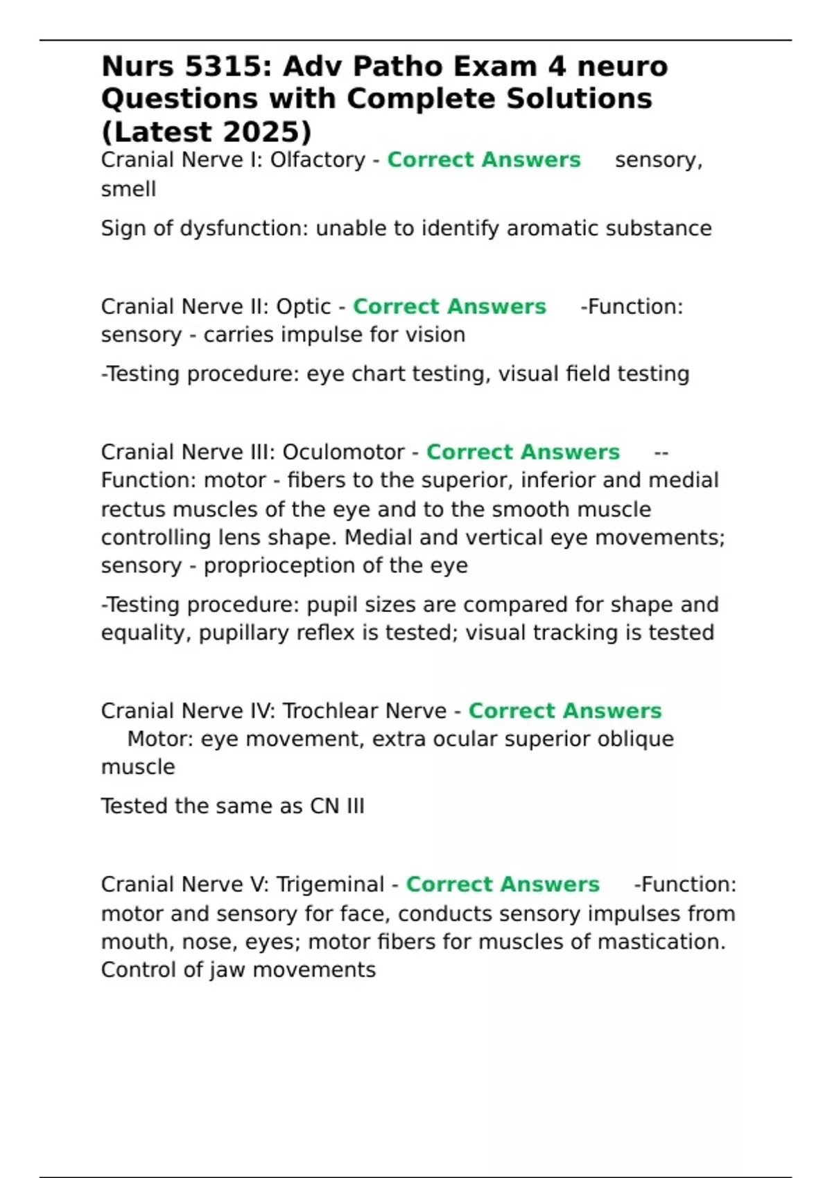 Nurs 5315 Adv Patho Exam 4 neuro Questions with Complete Solutions ...