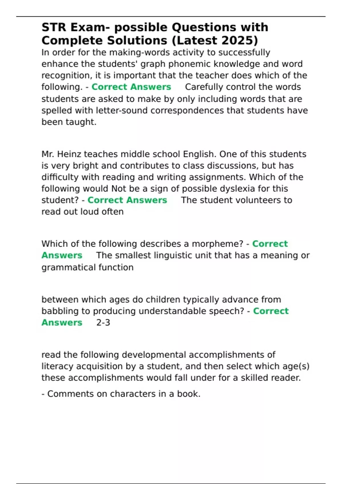 STR Exam- possible Questions with Complete Solutions (Latest 2025 ...