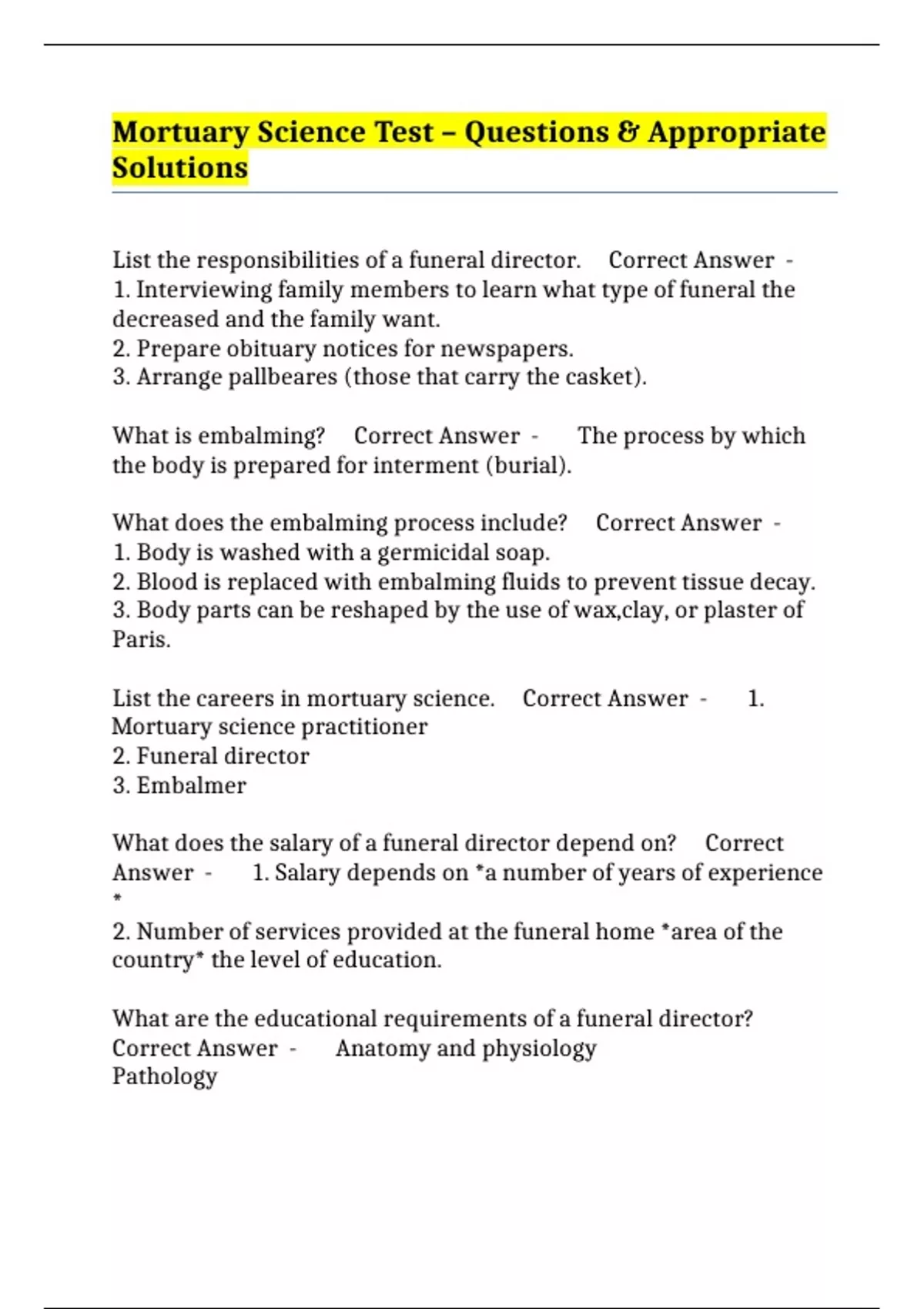 Mortuary Science Test – Questions & Appropriate Solutions - MORTUARY ...