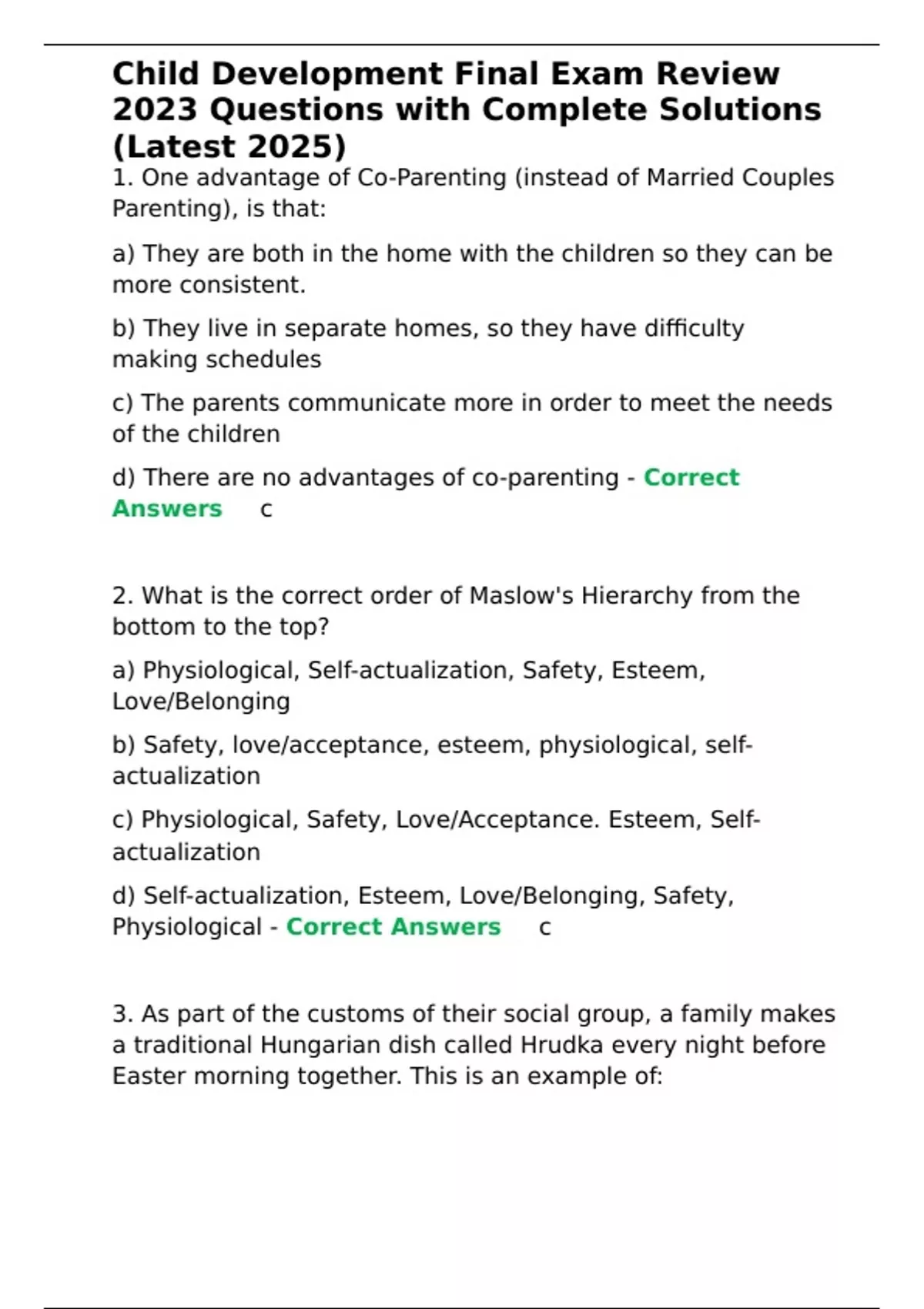 Child Development Final Exam Review 2023 Questions with Complete ...