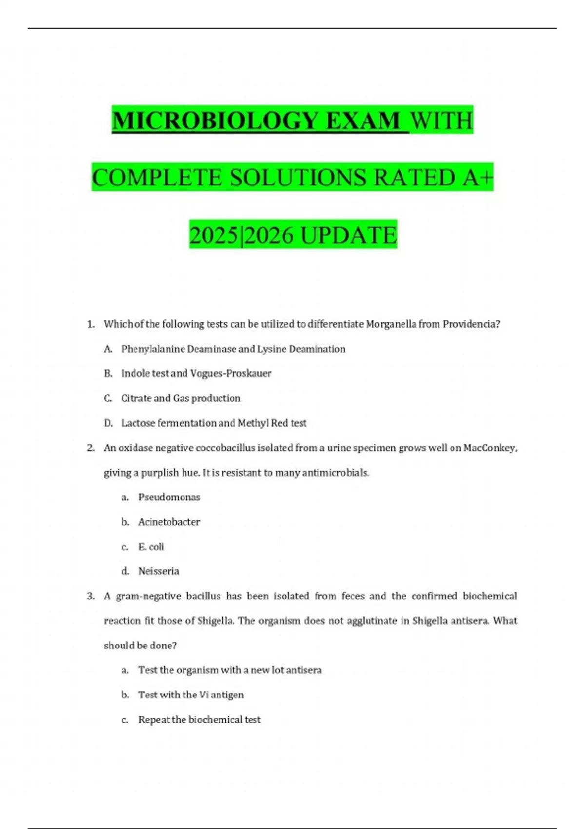 MICROBIOLOGY EXAM WITH COMPLETE SOLUTIONS RATED A+ 2025|2026 UPDATE ...