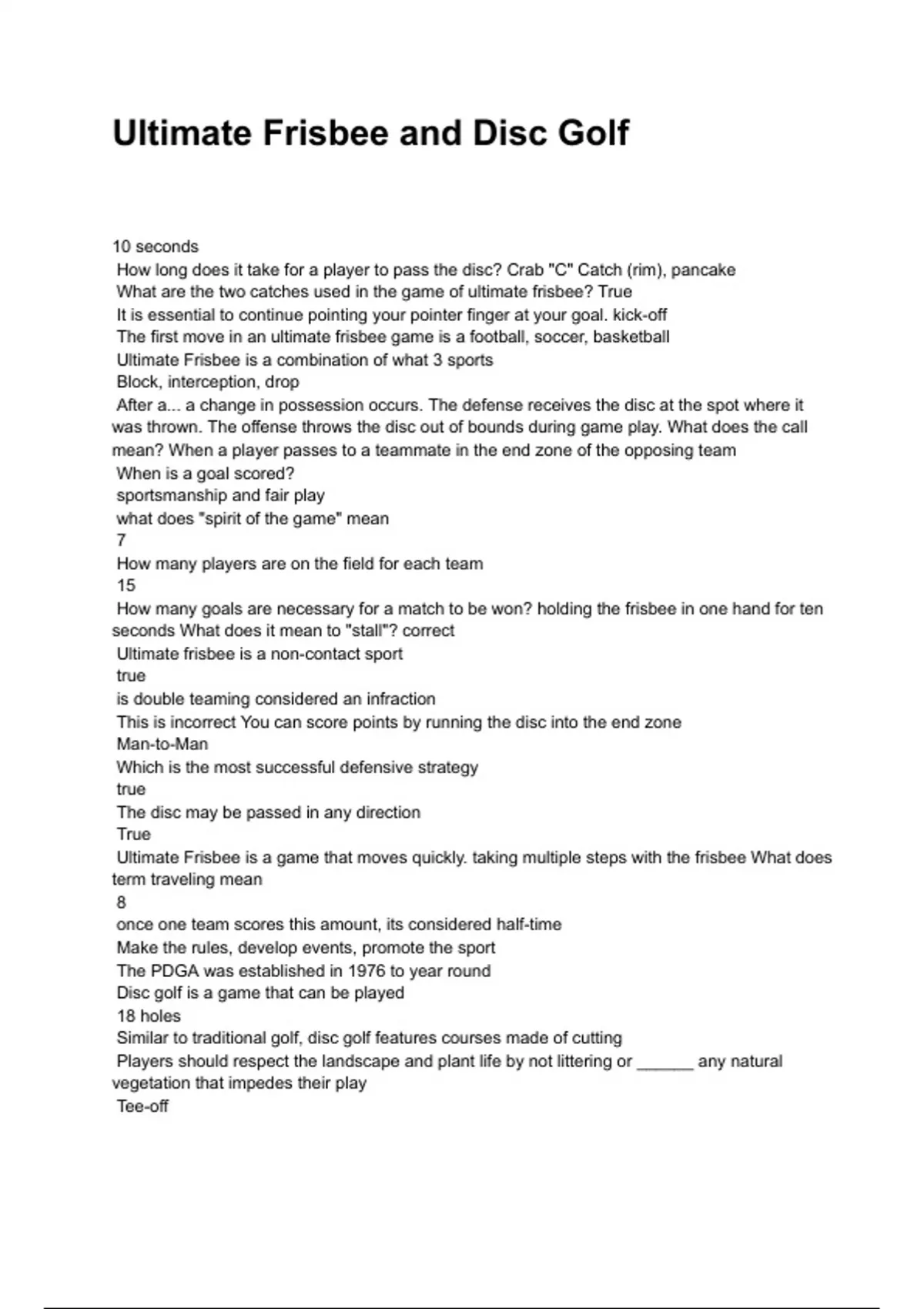Ultimate Frisbee and Disc Golf NEWEST 2025/2026 ACTUAL EXAM COMPLETE ...