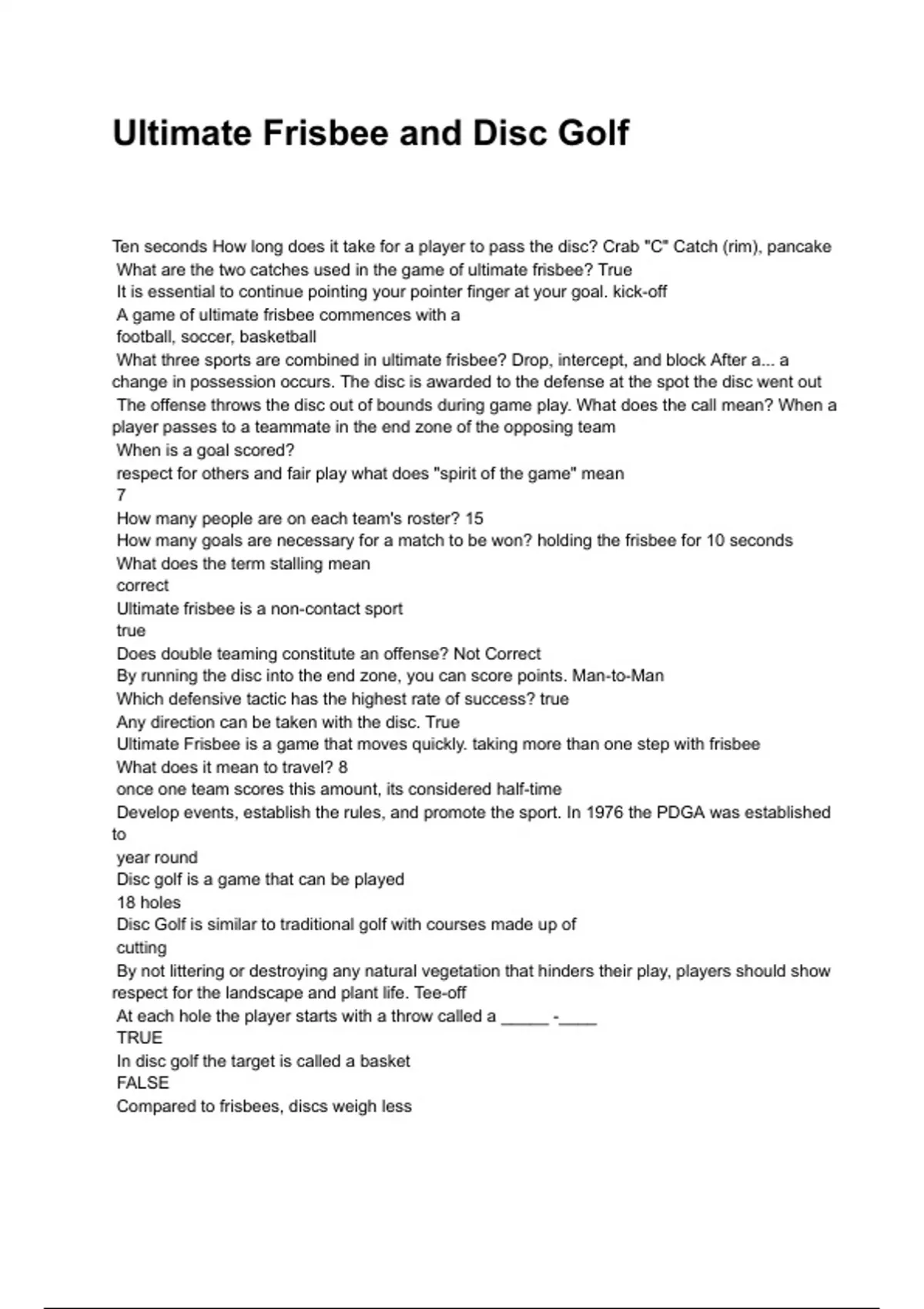 Ultimate Frisbee and Disc Golf NEWEST 2025/2026 ACTUAL EXAM COMPLETE ...
