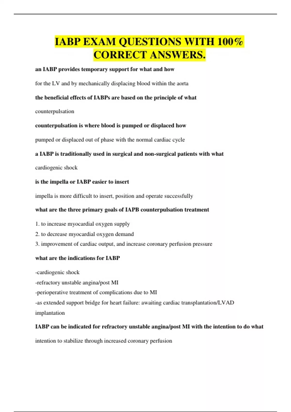 IABP EXAM QUESTIONS WITH 100% CORRECT ANSWERS - IABP - Stuvia US