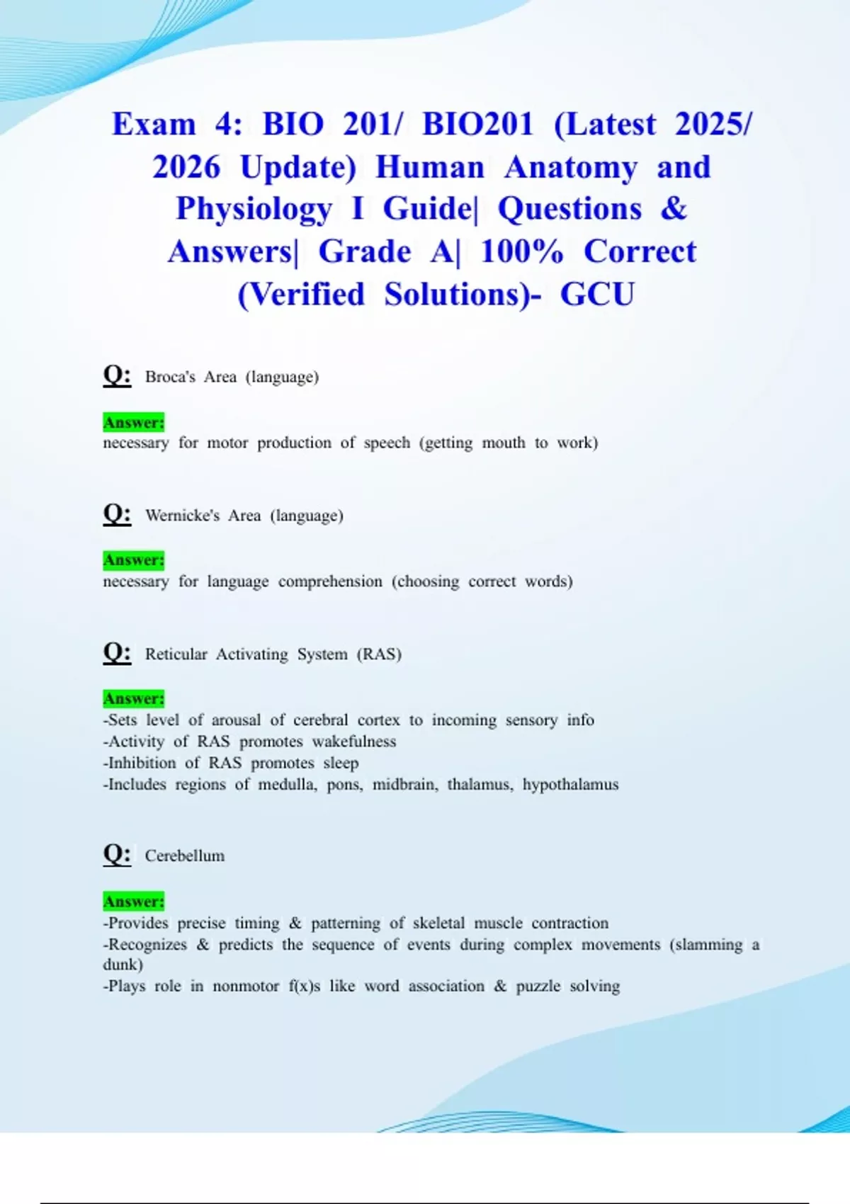 Exam 4: BIO 201/ BIO201 (Latest 2025/ 2026 Update) Human Anatomy and ...